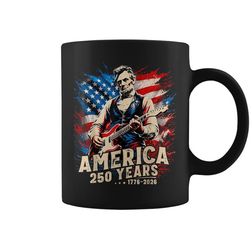 Abraham Lincoln Playing Guitar Us Flag 4Th Of July 1776 2026 Coffee ...