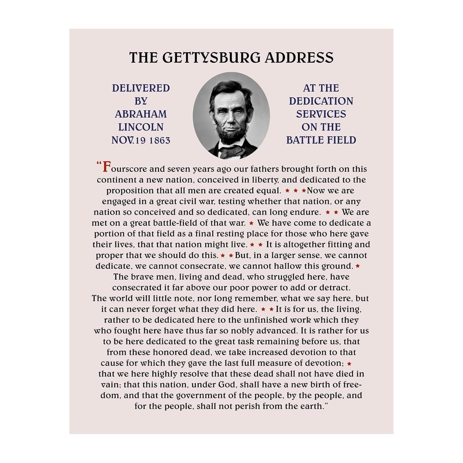 Abraham Lincoln The Gettysburg Address Wall Art Print - US Historical ...