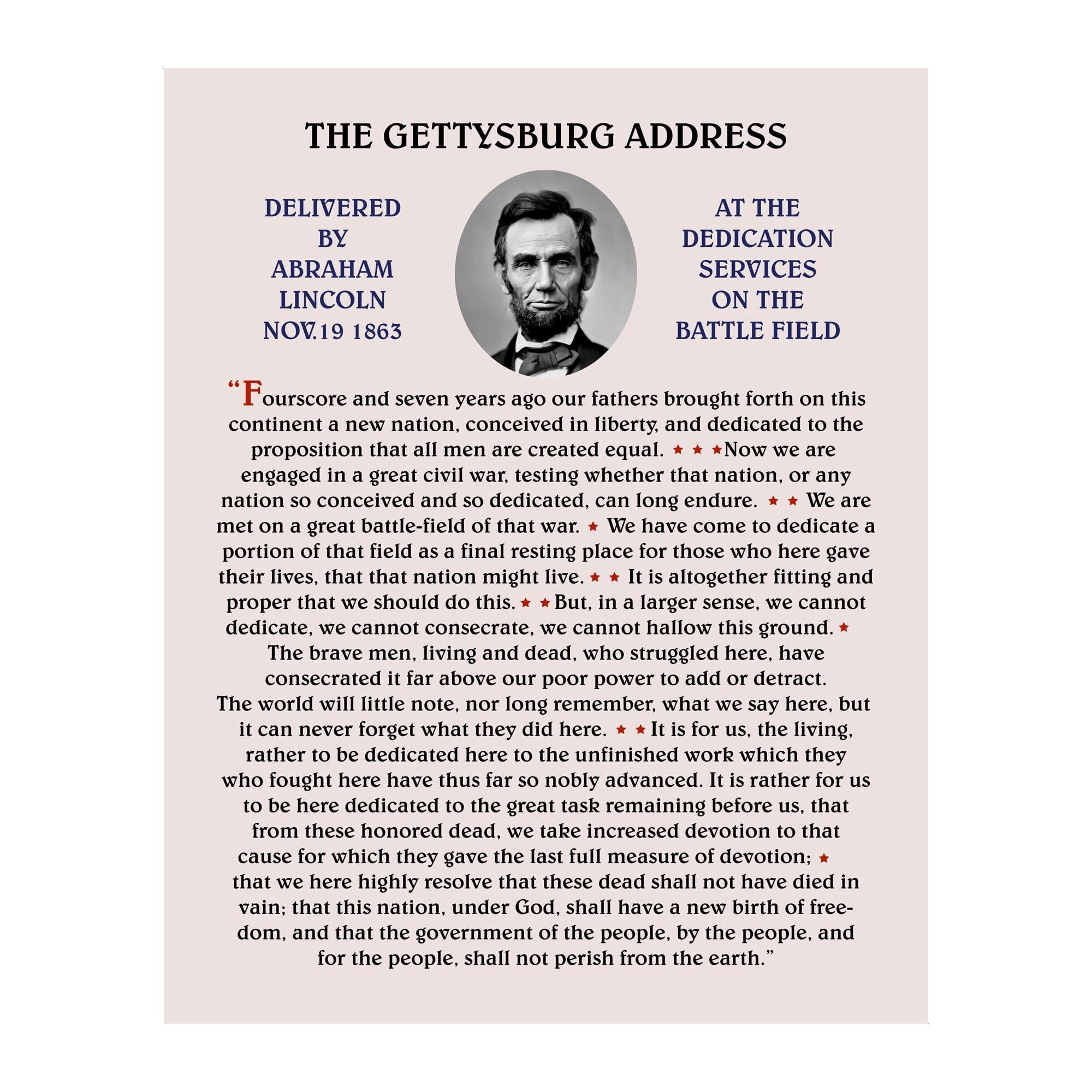 Abraham Lincoln The Gettysburg Address Wall Art Print - US Historical ...