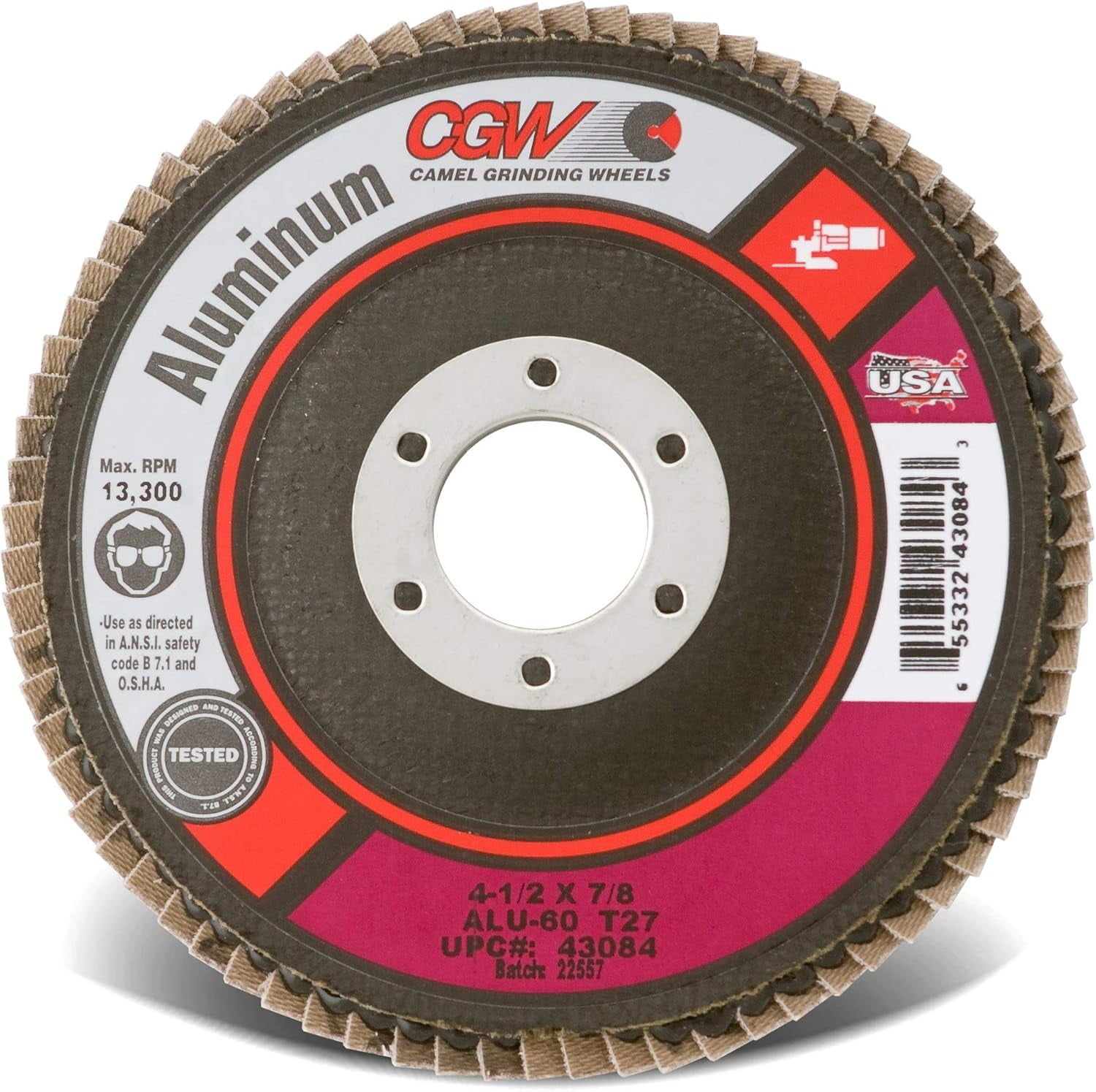 Abrasives 43084 Abrasive Flap Disc 4-1/2" x 7/8" 60 Grit Aluminum, Lot ...