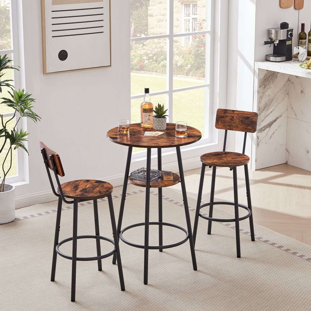 Abrihome 3 Pieces Round Bar Stool Set with Shelves, Stool with Backrest ...