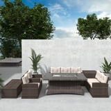 Abrihome 7-piece Outdoor Patio Furniture Set with 71“ Rectangle Gas ...