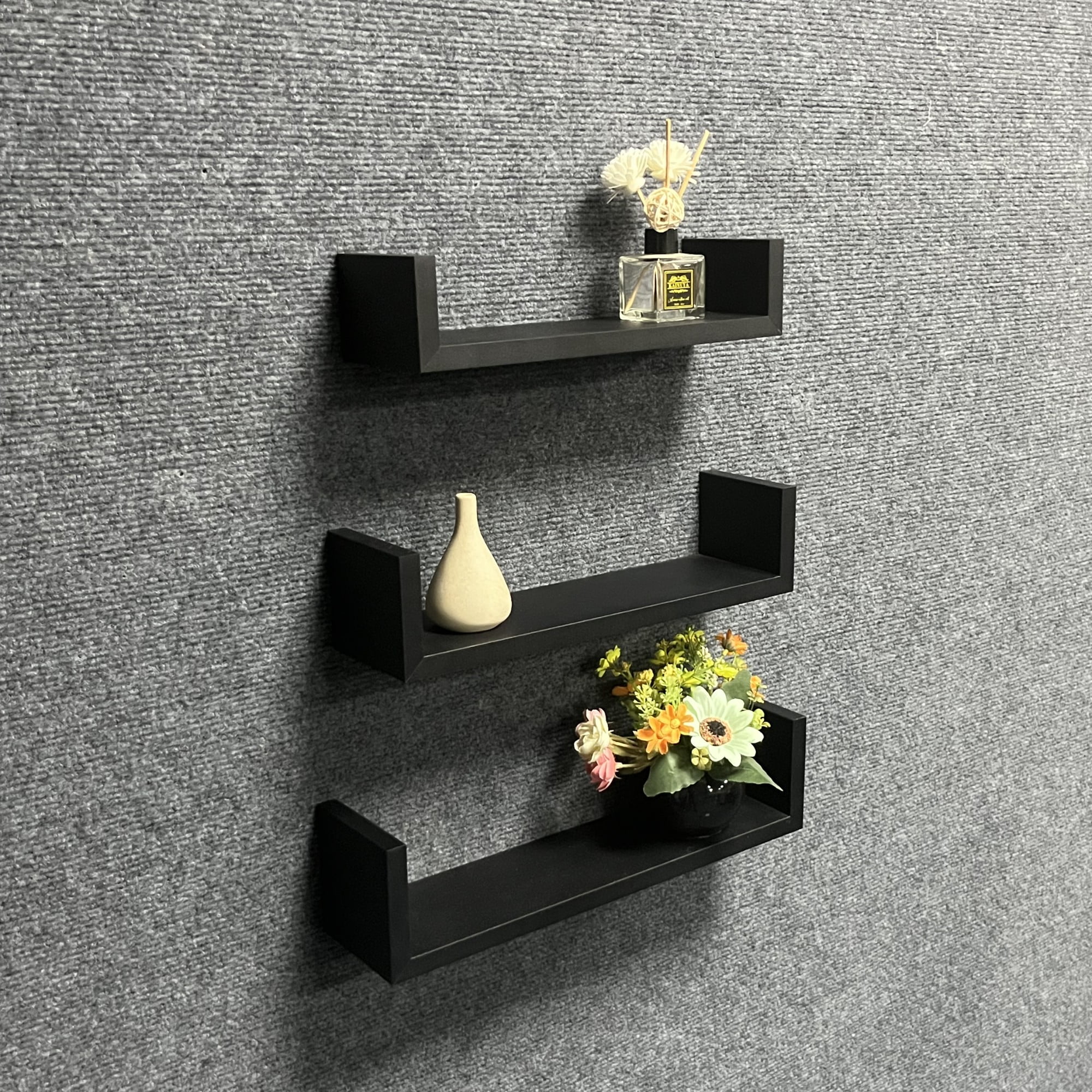 Abrihome Black Floating Wall Shelves 3-Tier, Home & Office Decor ...