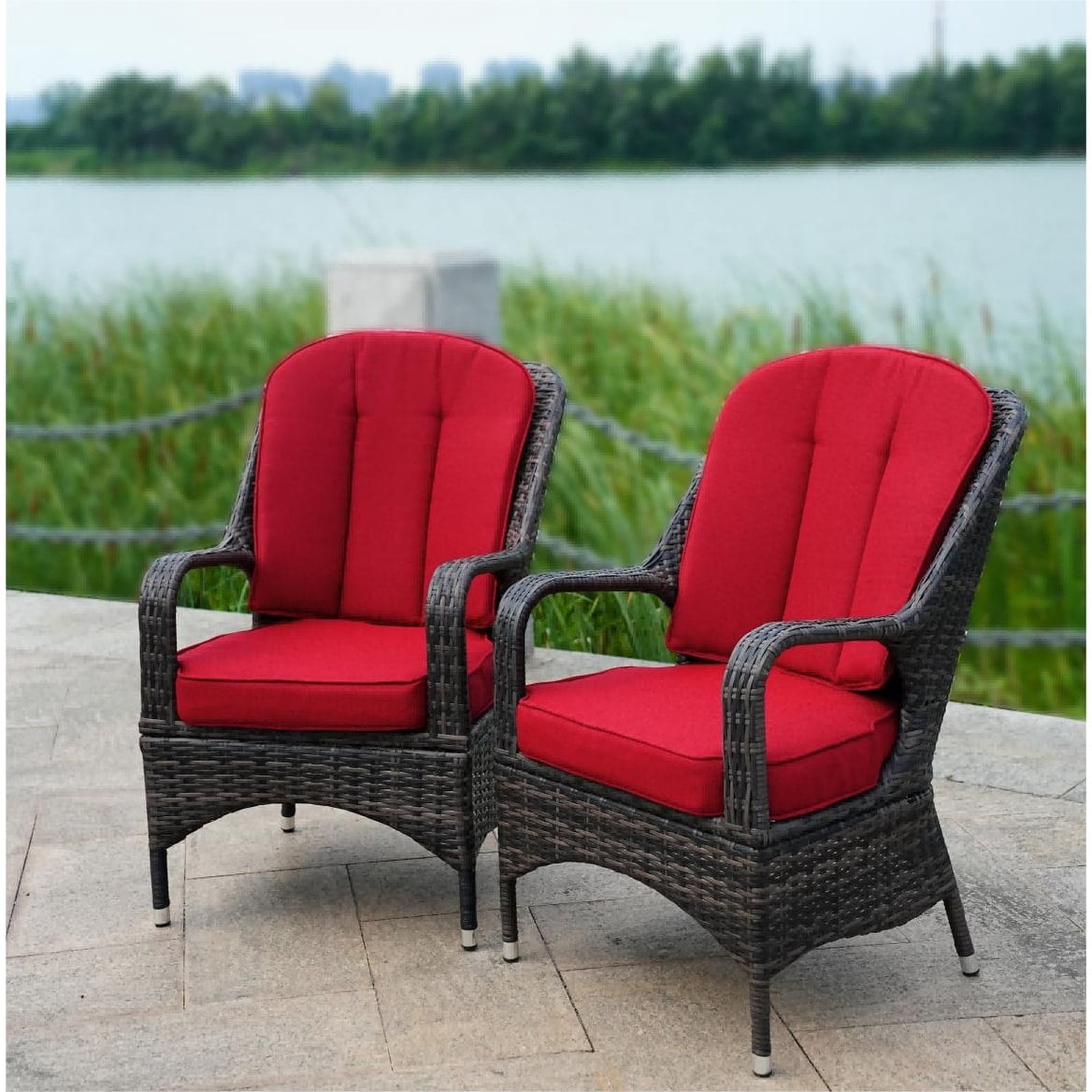 Abrihome Moda 2-Piece Outdoor Wicker Dining Chairs with Cushions Brown ...