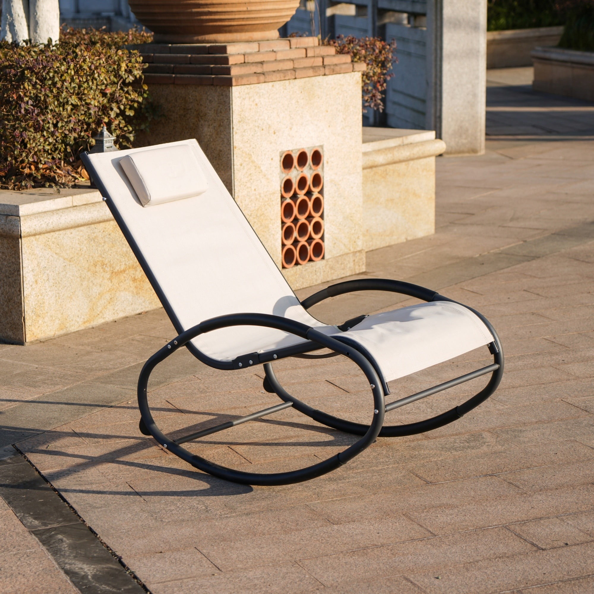 Abrihome Outdoor Rocking Chaise Metal Frame Lounge Chair with Headrest ...