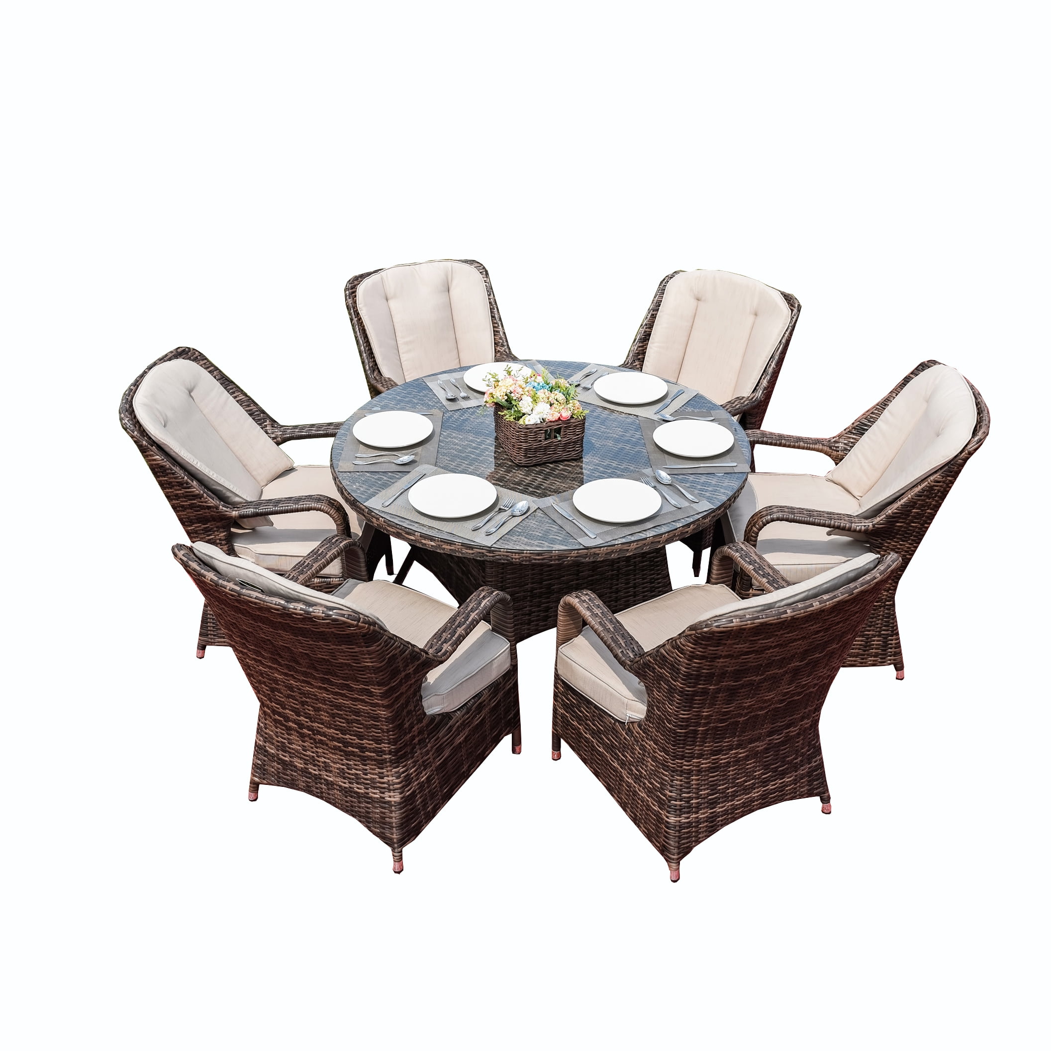 Abrihome Outdoor Round Dining Set Round Table with Chairs with ...