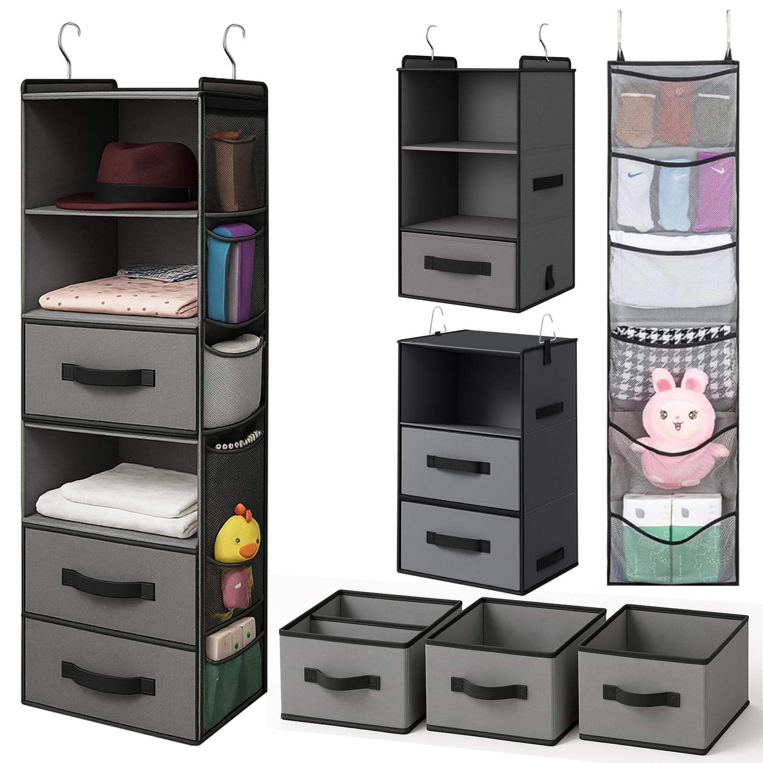 Abritex 6-Shelf Hanging Closet Organizer with Drawers - Sturdy Fabric ...