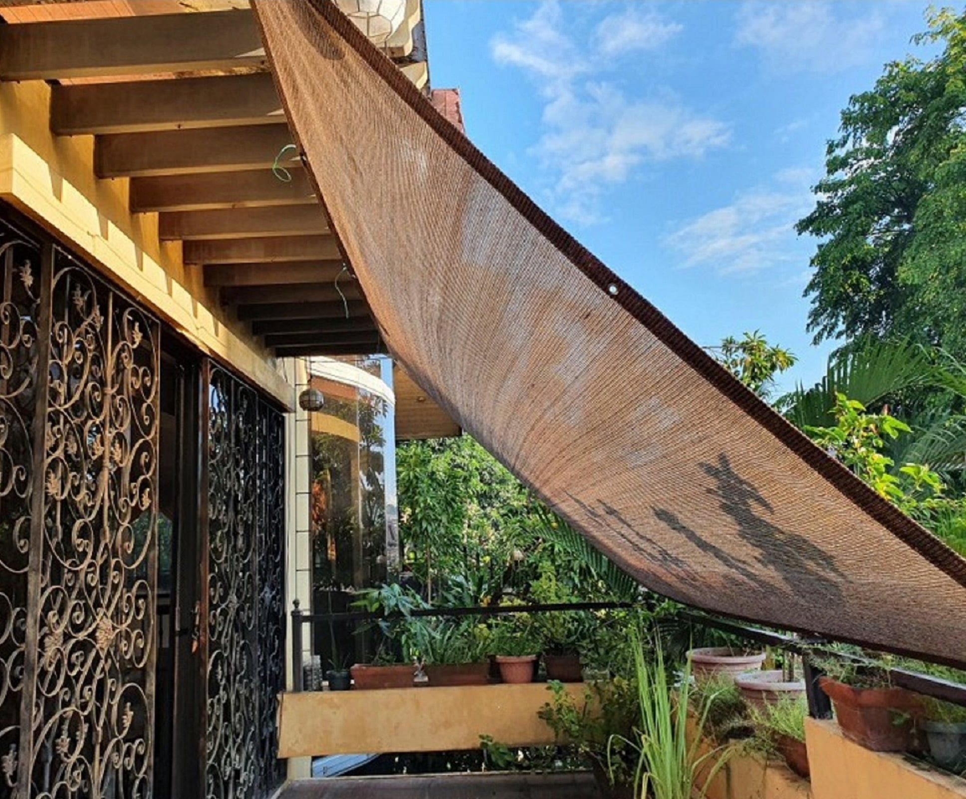 Abrotain 78" x 117" Brown Fabric Shade Canopy, UV Resistant, Water ...