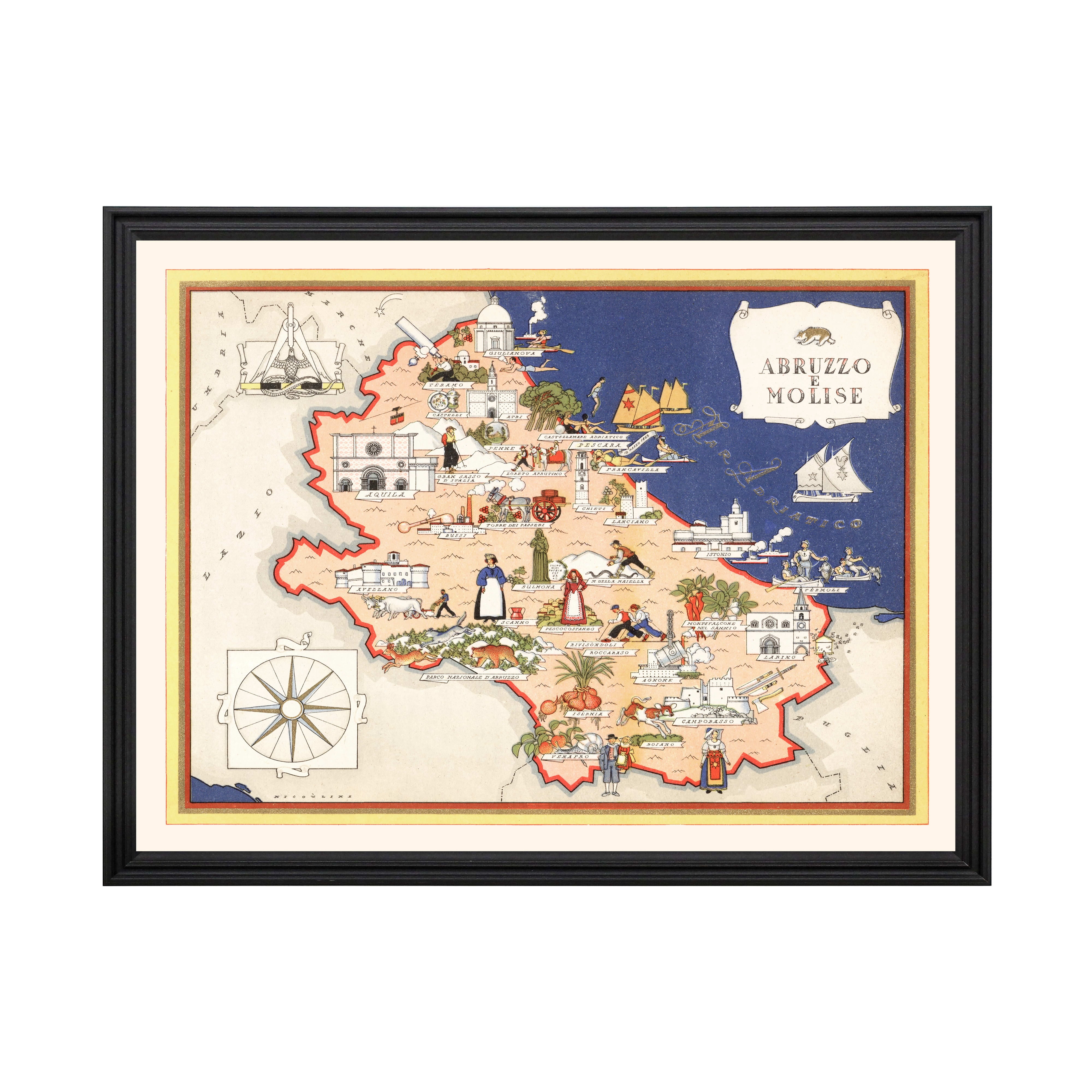 Abruzzi e Molise Italy Italy Art, 1938 Vintage Map of Abruzzi e Molise ...