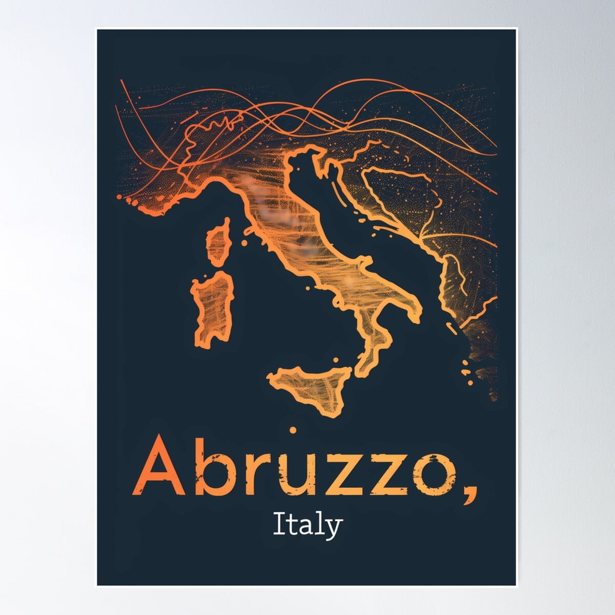 Abruzzo, Italy - Vibrant Map Illustration Poster Wall Art, Modern Wall ...
