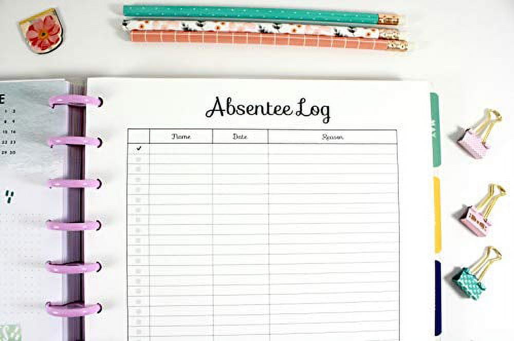 Absentee Log for 11 Disc Planners - Walmart.com
