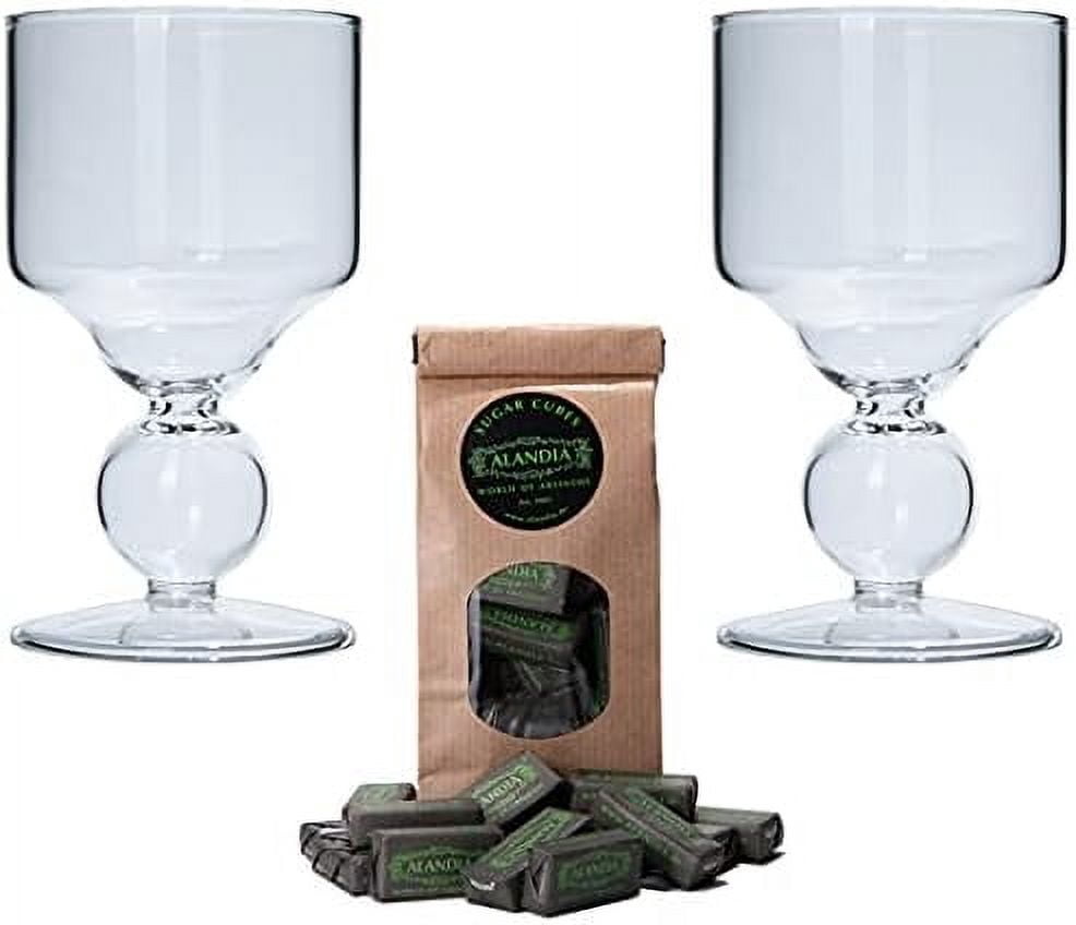 Absinthe Glasses Set 2x Bubble Glass with Reservoir | 1x Absinthe Sugar ...