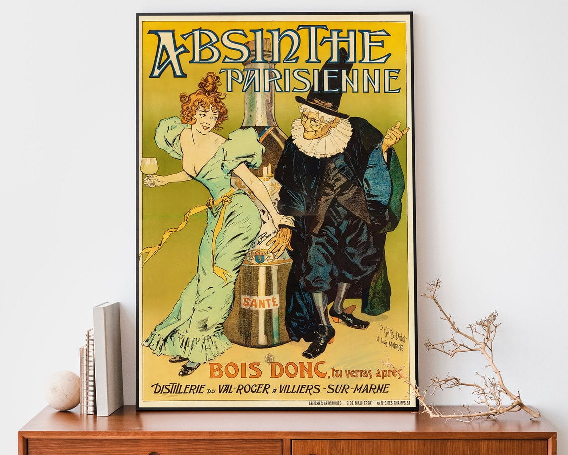 Absinthe Parisienne Vintage Art Print, Art Nouveau French Poster, Retro ...