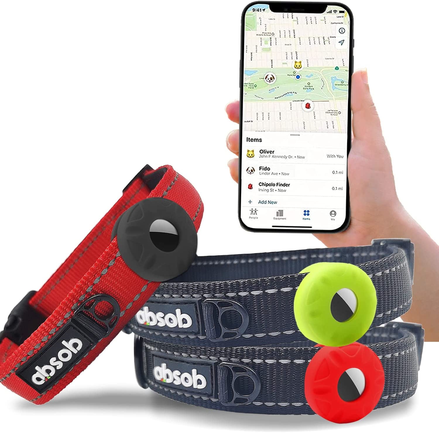 Absob Adjustable Dog Collar with Airtag Case Holder Double-Layer ...