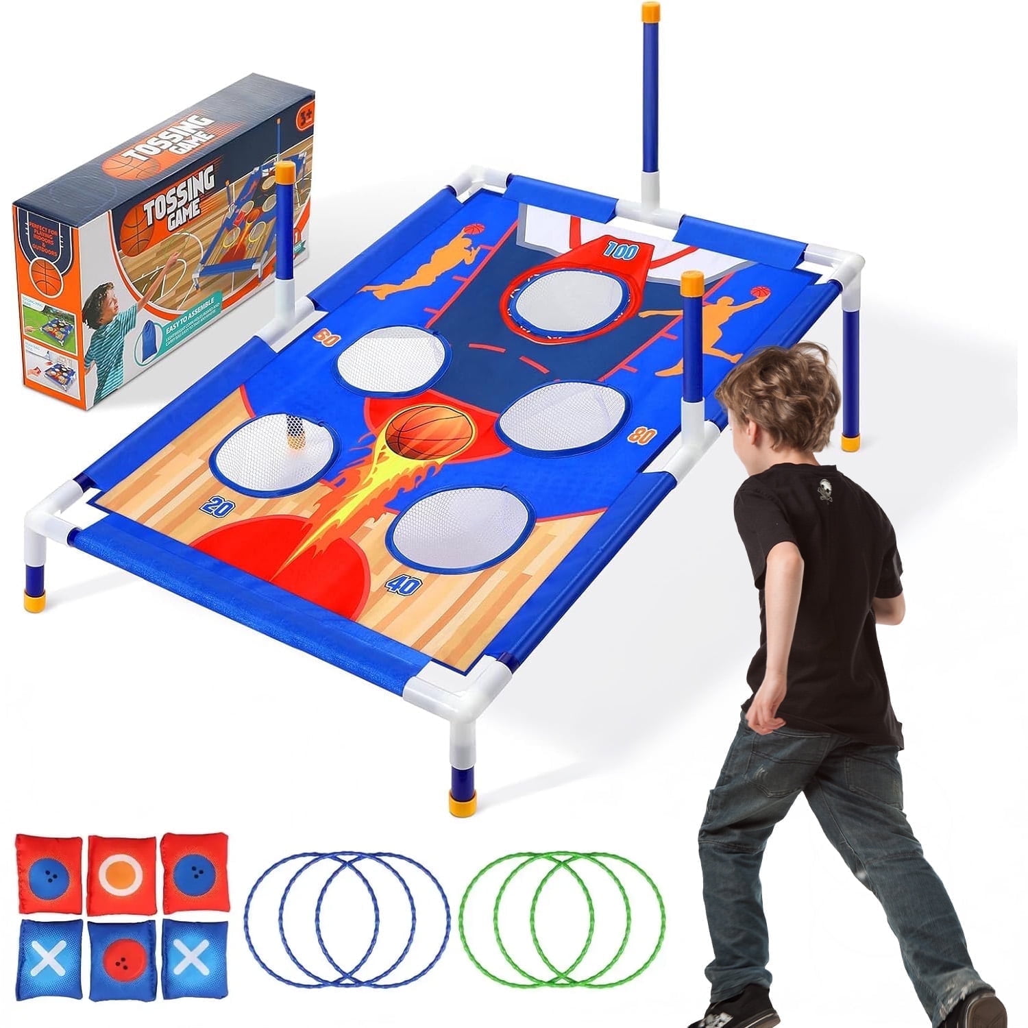 Absoke Bean Bag Toss Cornhole Game Set, 2-in-1 Sandbag Ring Toss ...