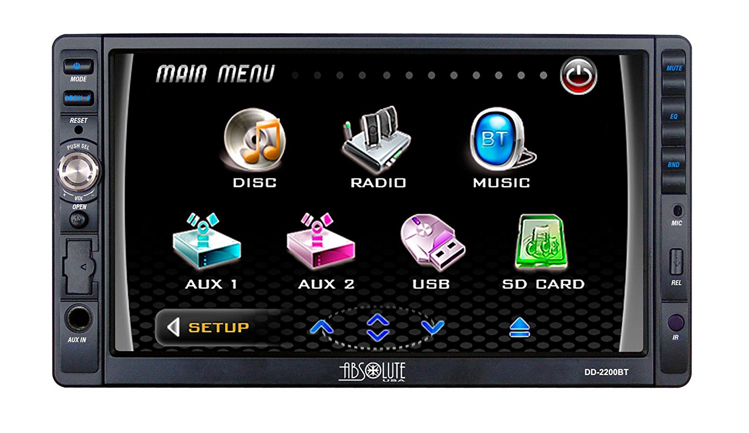 Absolute DD2200BT Double Din Car Stereo Bluetooth Multimedia Receiver ...