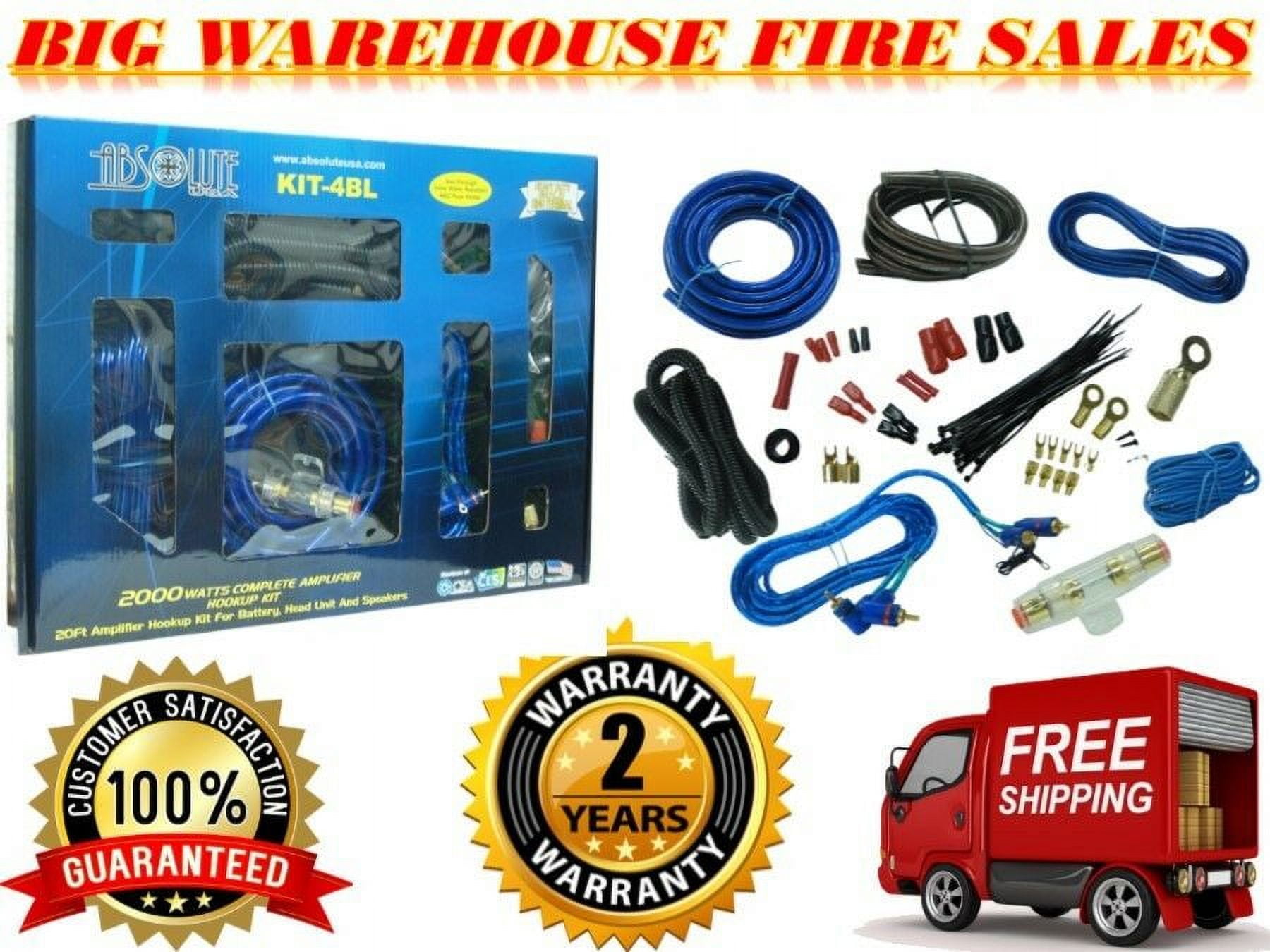 Absolute KIT4B Blue Marine 4 Gauge 2000W Boat Amplifier Complete ...