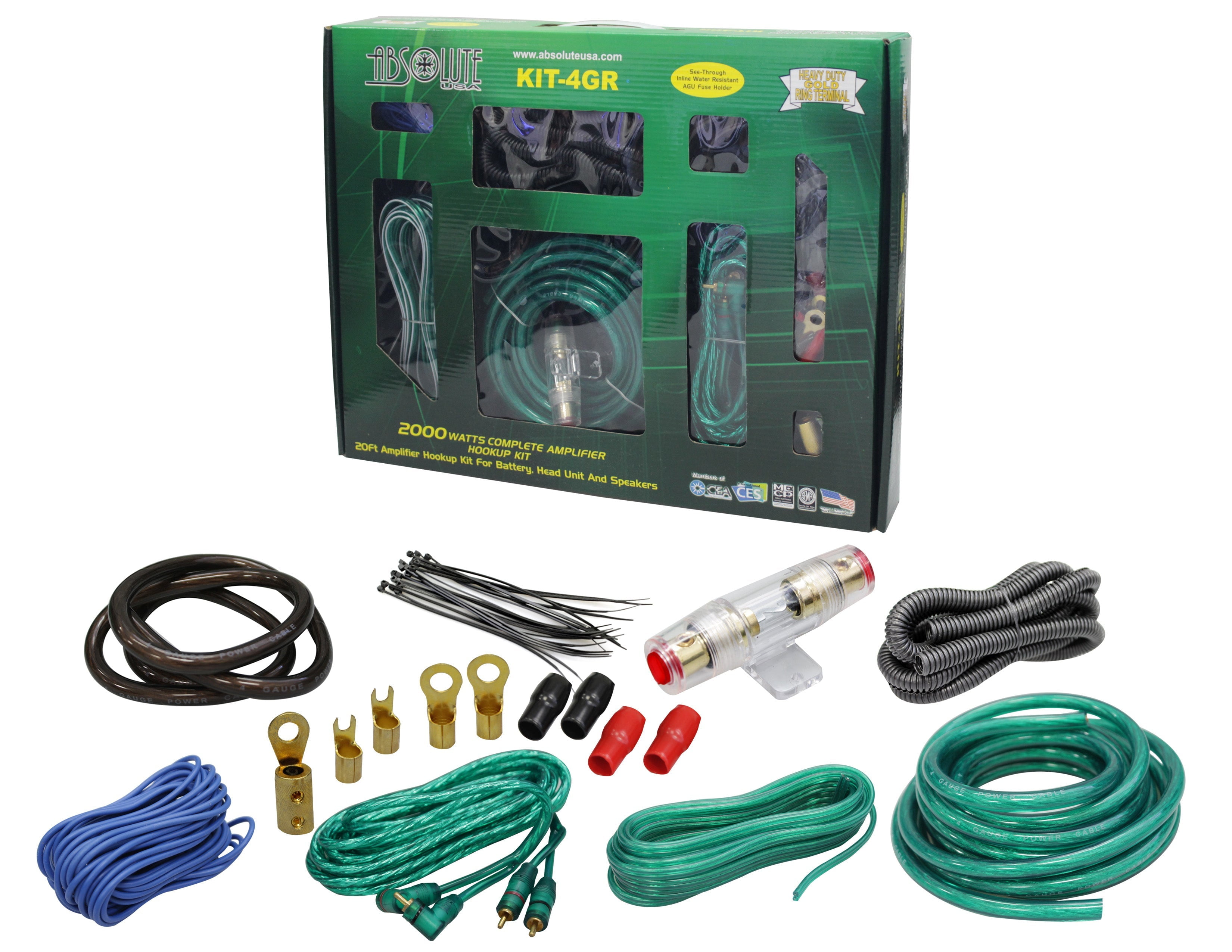 Absolute KIT4GR AMP KIT Complete PRO Marine Auto Car RV 4 Gauge 2000 ...