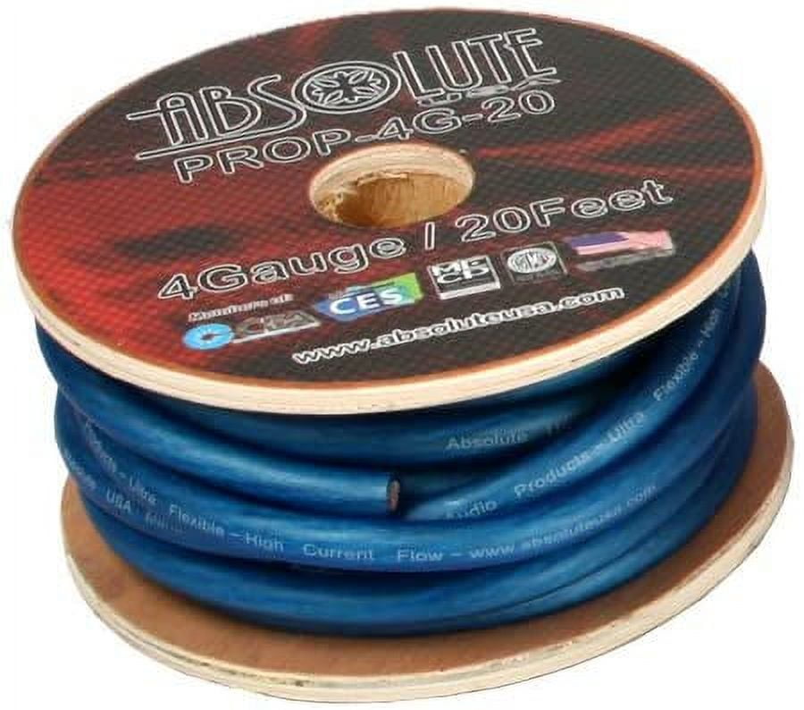 Absolute PROP0G20BL Pro Series 20 Feet 1/0 Gauge Blue Ultra Flexible Power/Ground Battery Amp ...