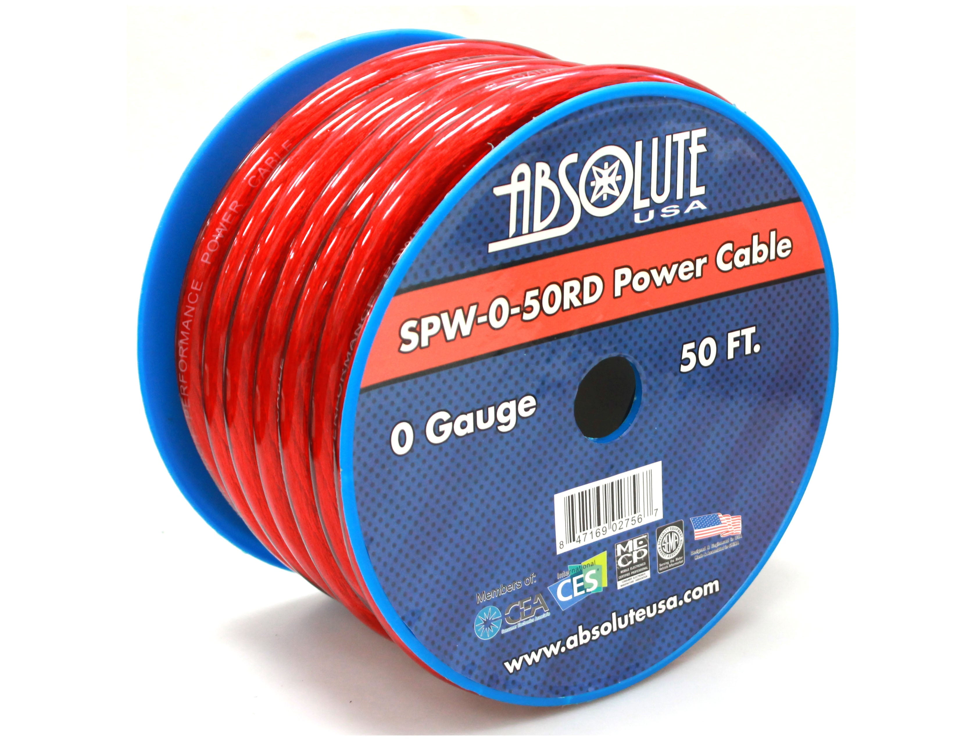 Absolute SPW-0-50RD 1/0 Gauge 50 FT Red Xtreme Twisted Power/Ground ...