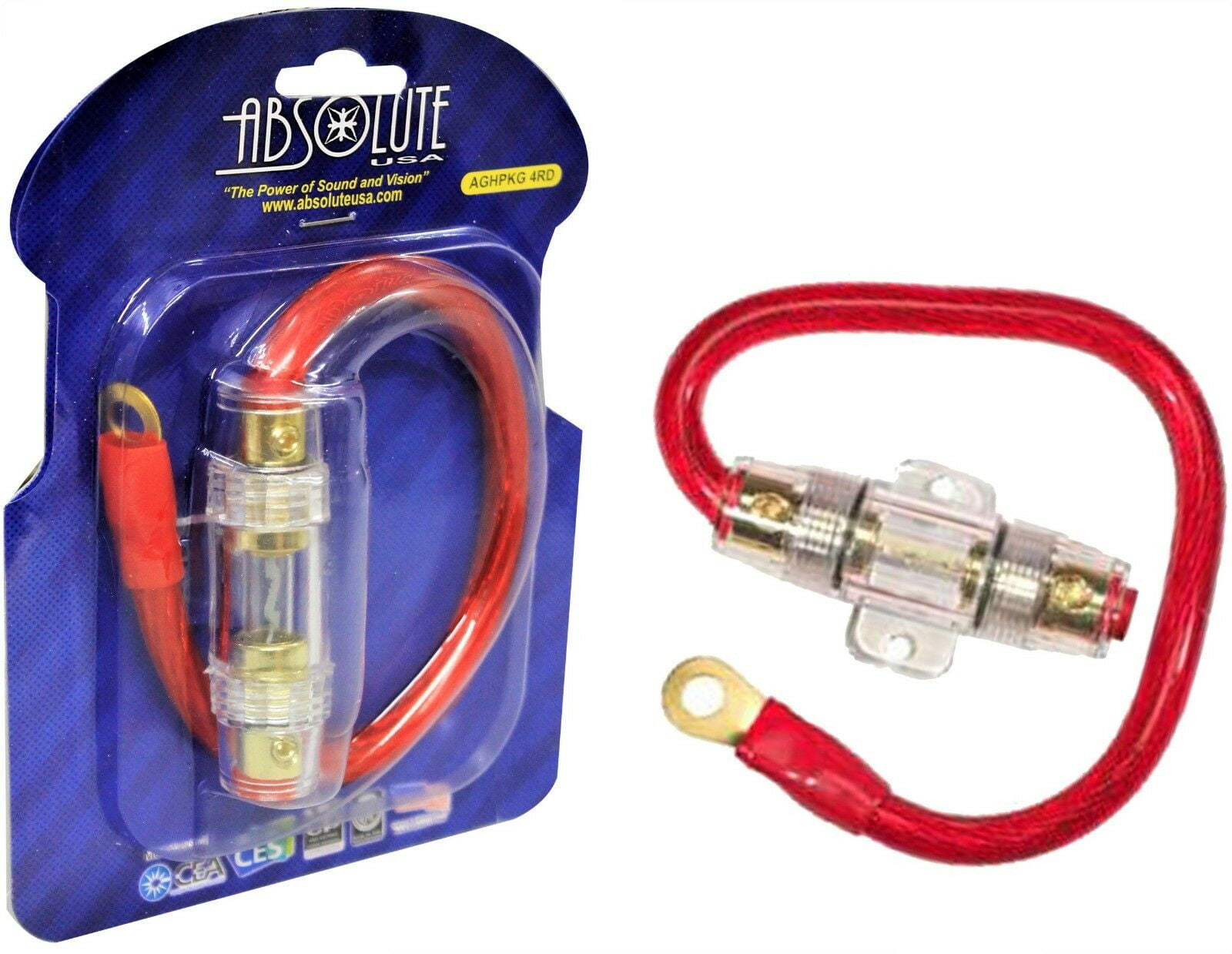 Absolute USA, 1 ft 4 Gauge Red Power Cable with 60A AGU Fuse, AGHPKG4RD ...