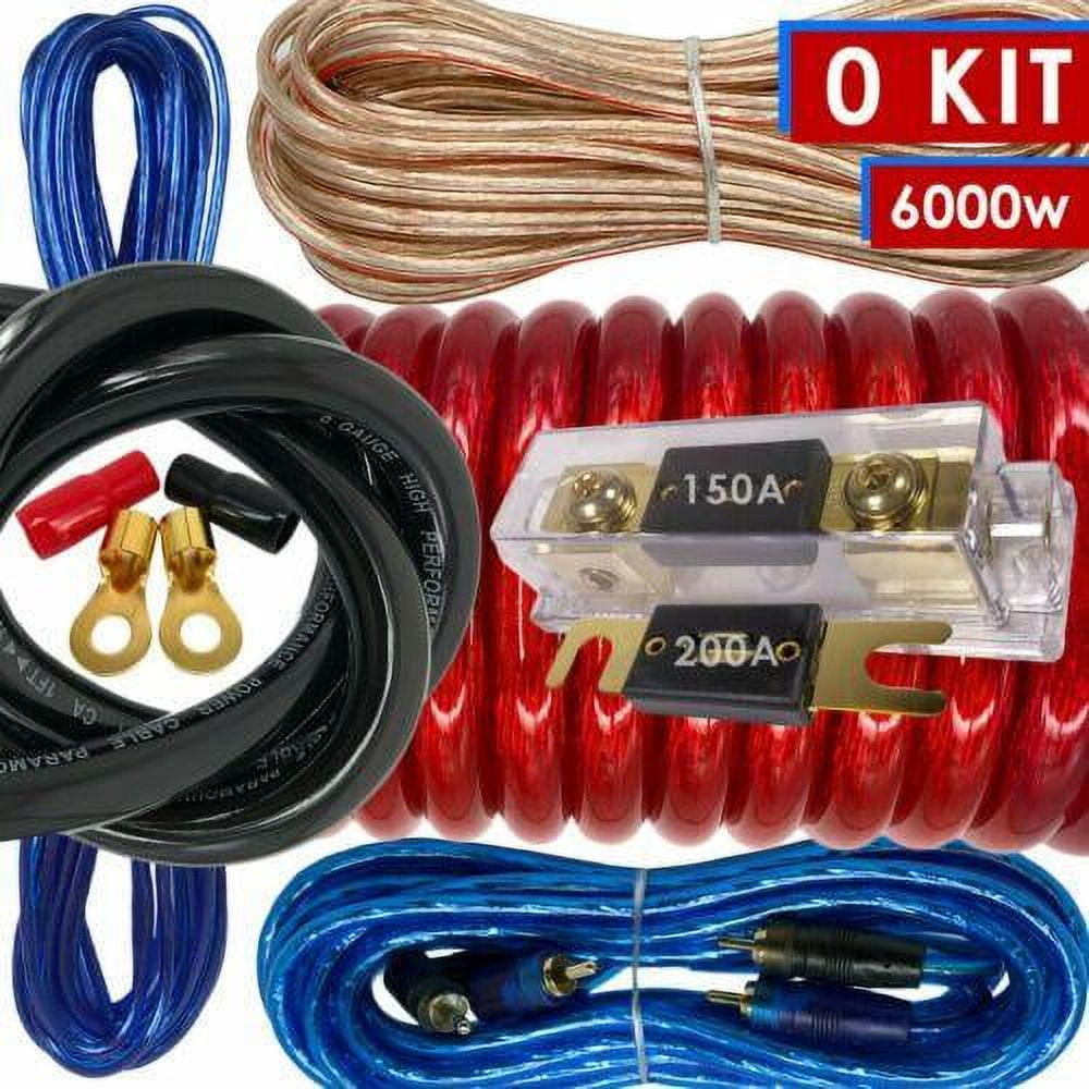 Complete 0 Gauge Amp Kit Amplifier Install Wiring 0 Ga Wire Cable 6000W ...