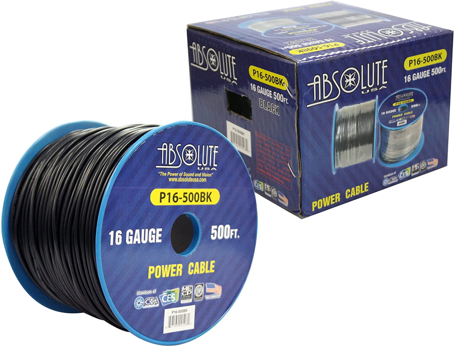 Absolute USA P16-500BK 16 Gauge 500-Feet Spool Primary Power Wire Cable ...