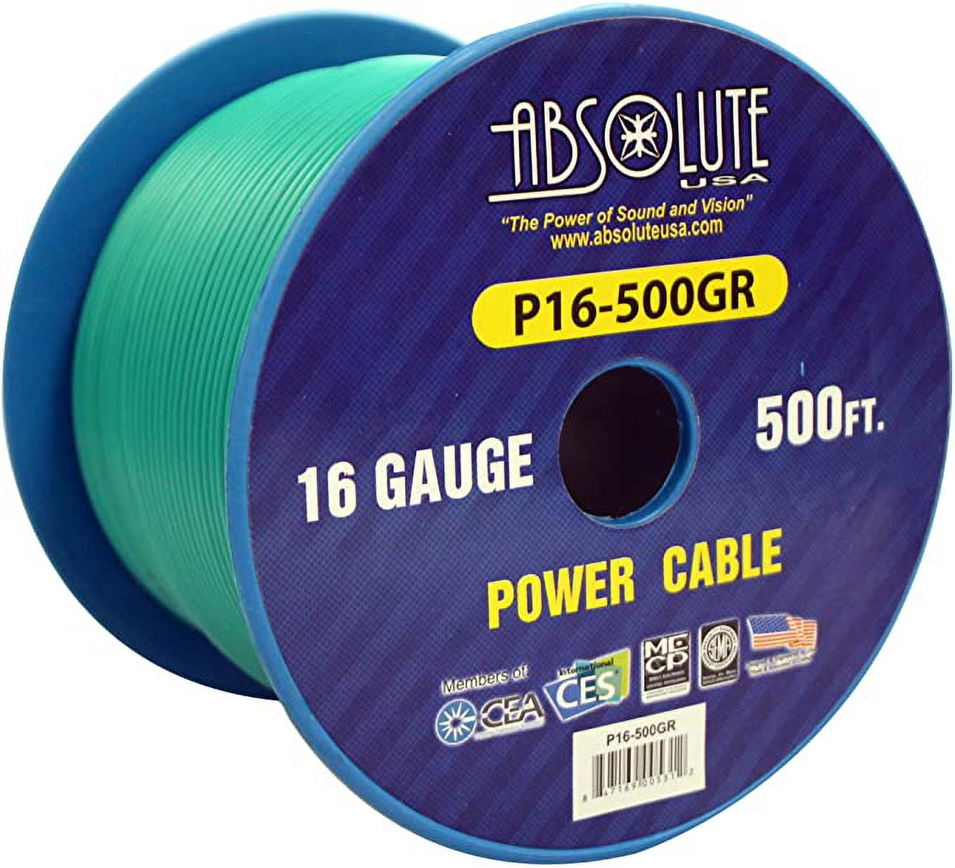 Absolute USA P16-500GR 16 Gauge 500-Feet Spool Primary Power Wire Cable ...