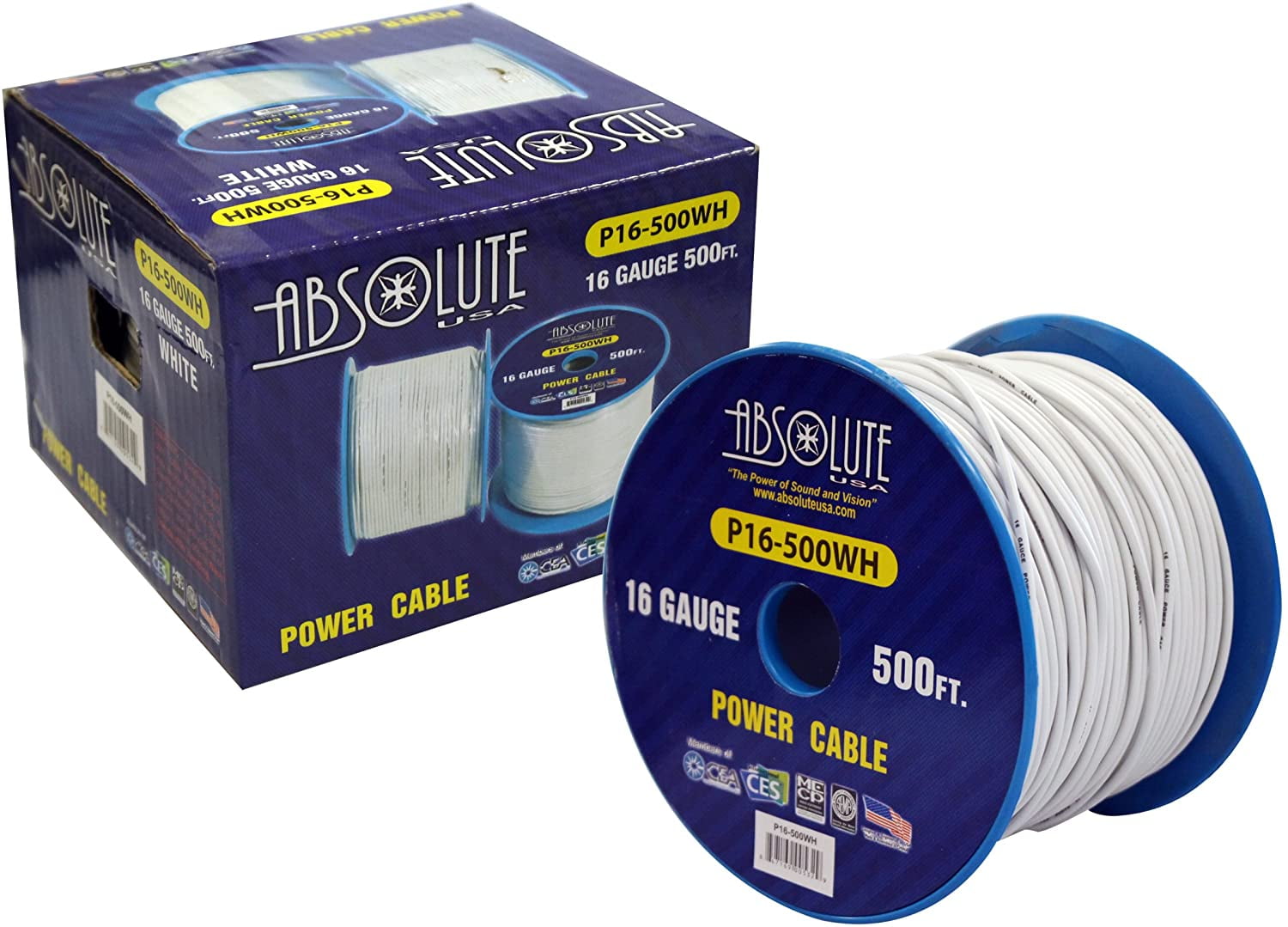 Absolute USA P16-500WH 16 Gauge 500-Feet Spool Primary Power Wire Cable ...