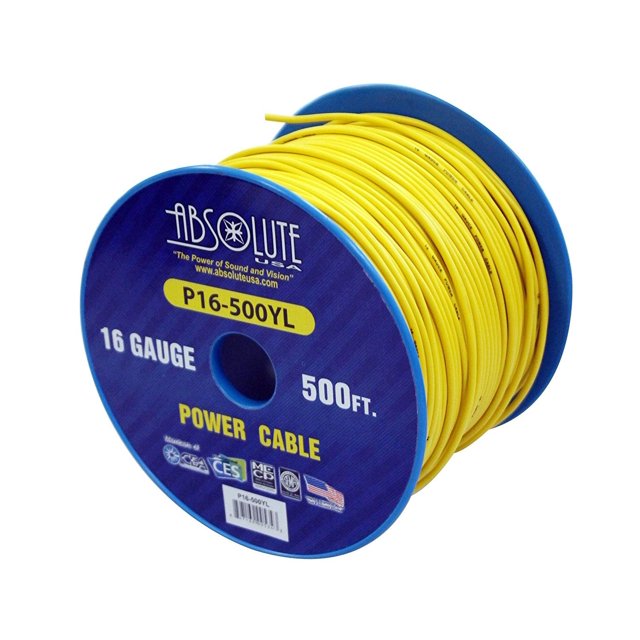 Absolute USA P16-500YE 16 Gauge 500-Feet Spool Primary Power Wire Cable ...