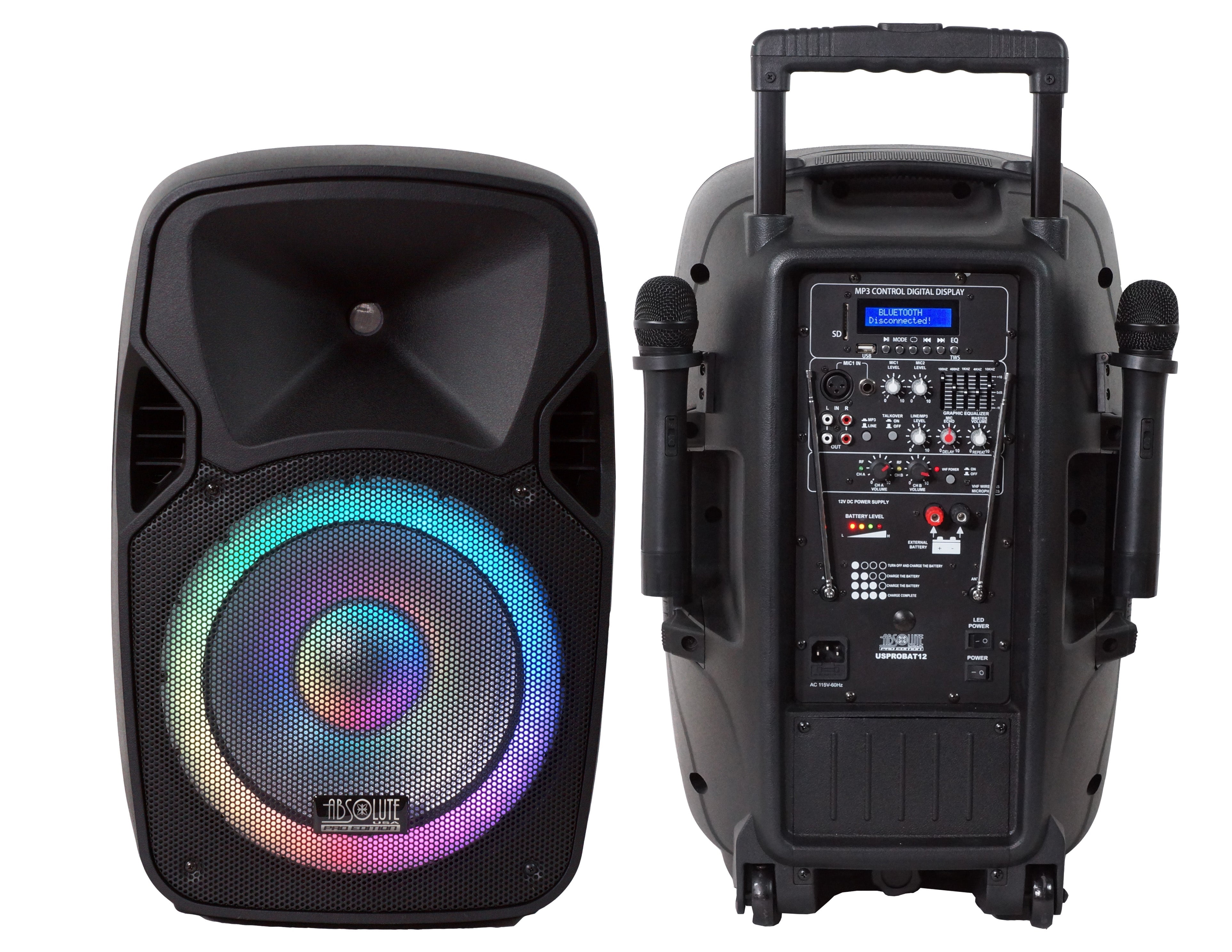 Absolute USA USPROBAT12 12" Portable Speaker 3000W PA System with ...