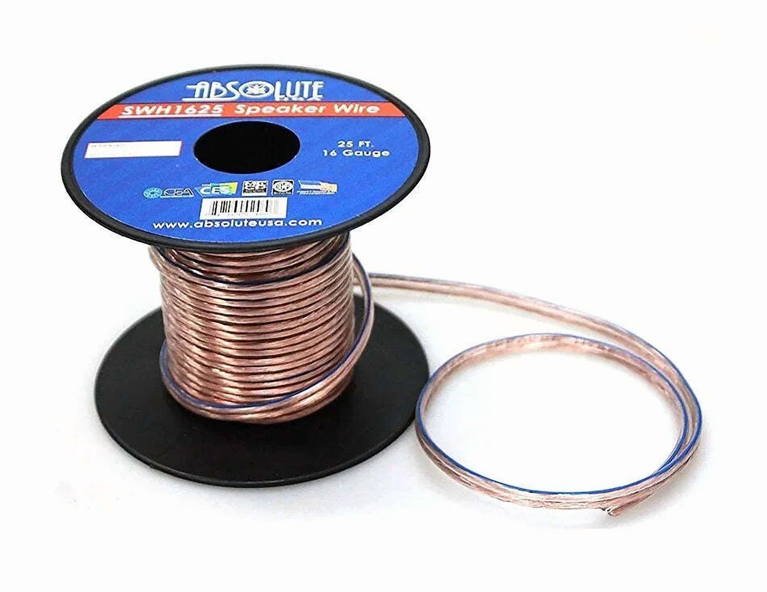 Absolute Usa Swh1625 25' 16 Gauge Car Home Audio Speaker Wire Cable ...