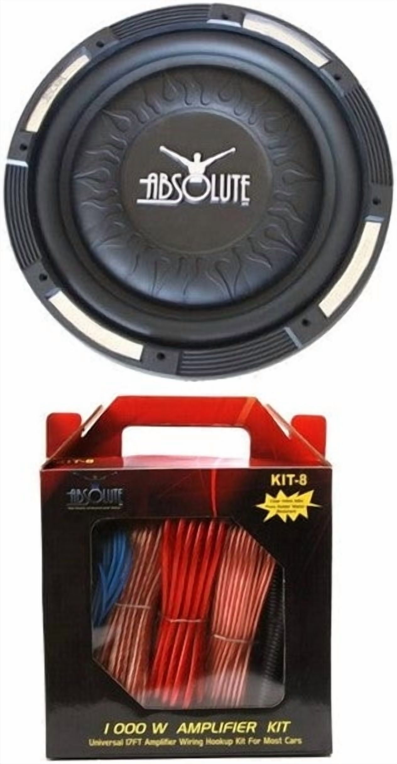 Absolute XS-1000 10-Inch 1500 Watts Shallow Subwoofer + 8 Gauge Amp Kit ...