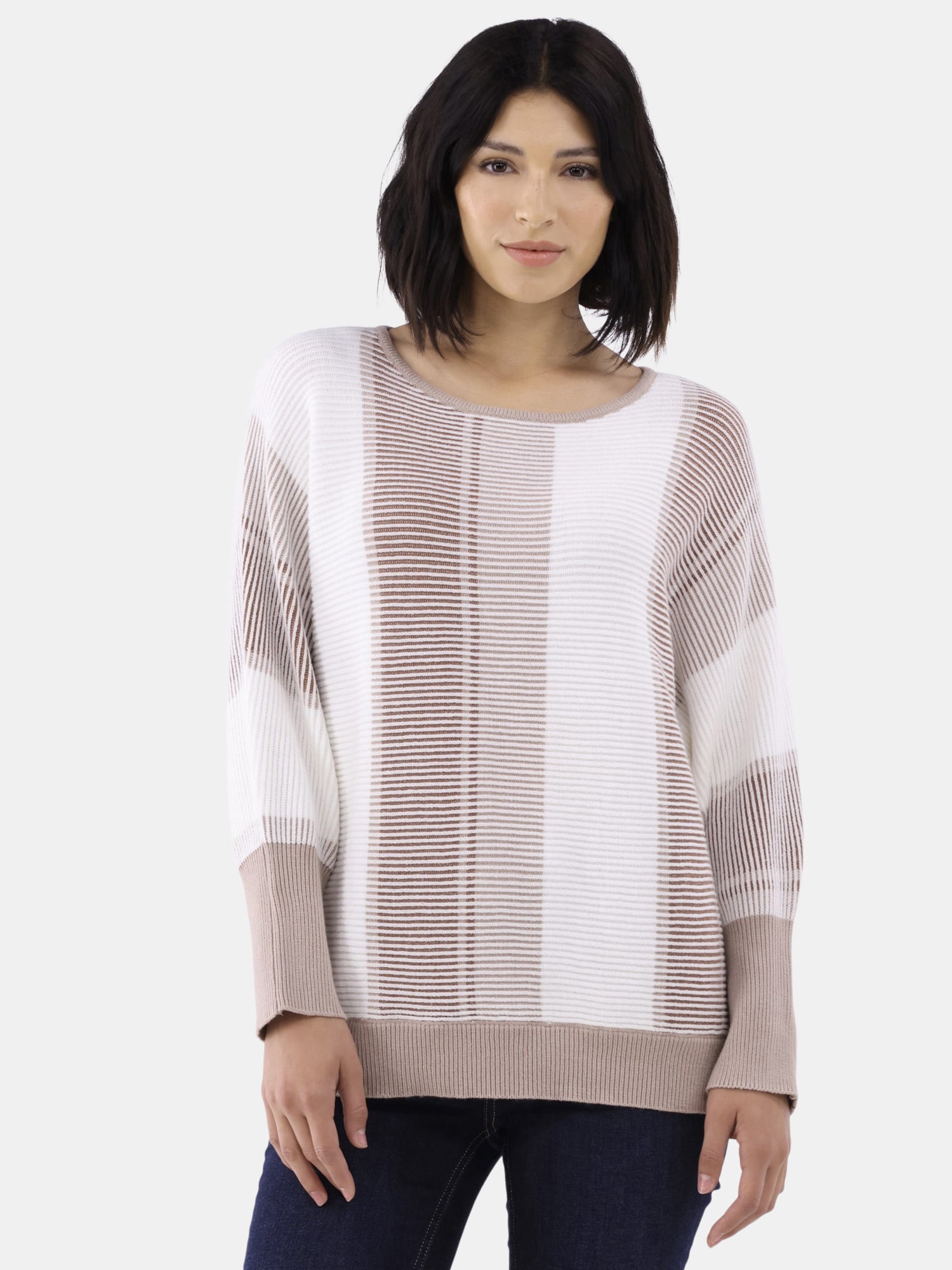 Absolutely Famous Women's Plus Boat Neck Striped Dolman Pullover, Size ...