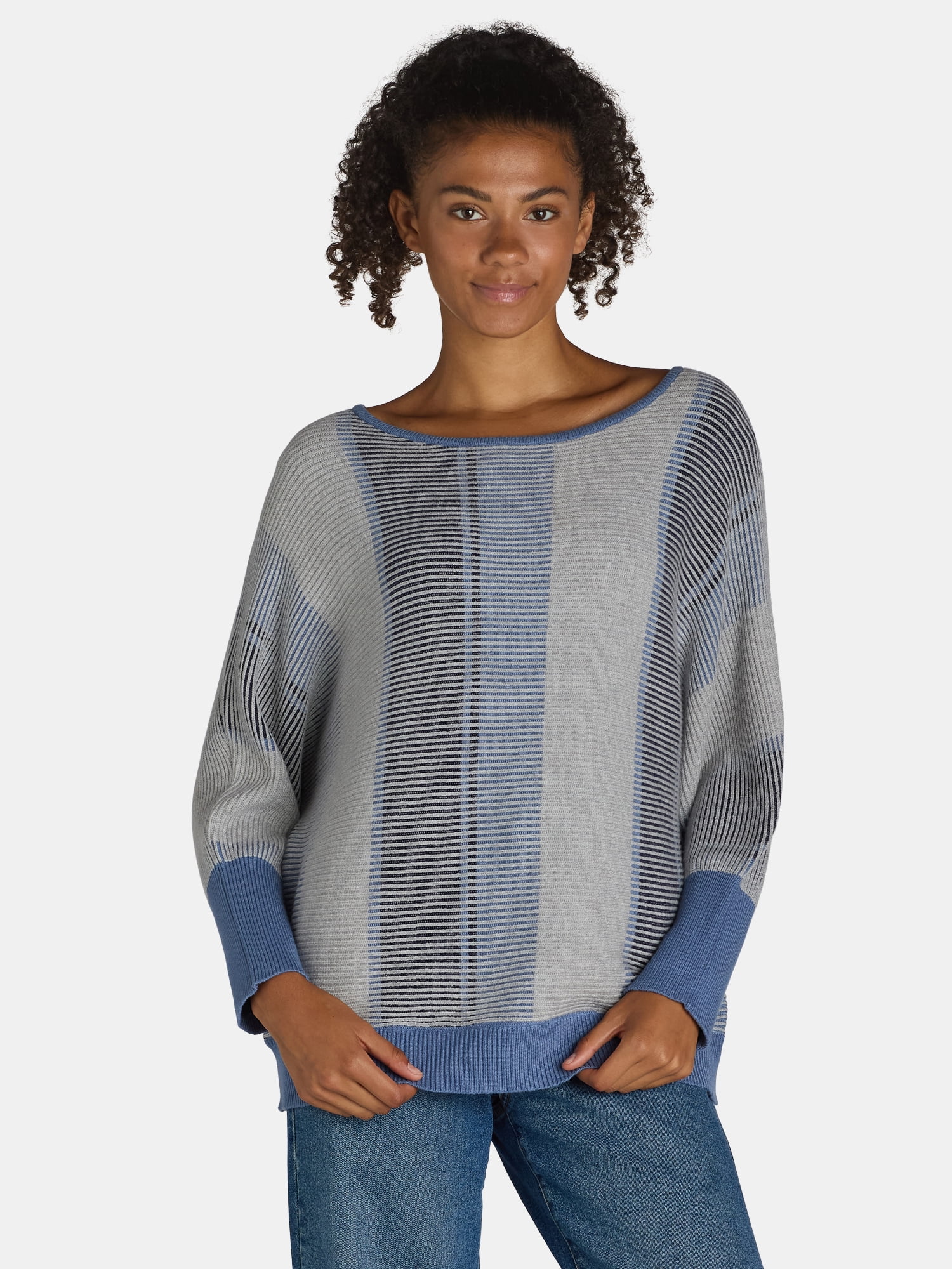Absolutely Famous Women's Plus Boat Neck Striped Dolman Pullover, Size ...