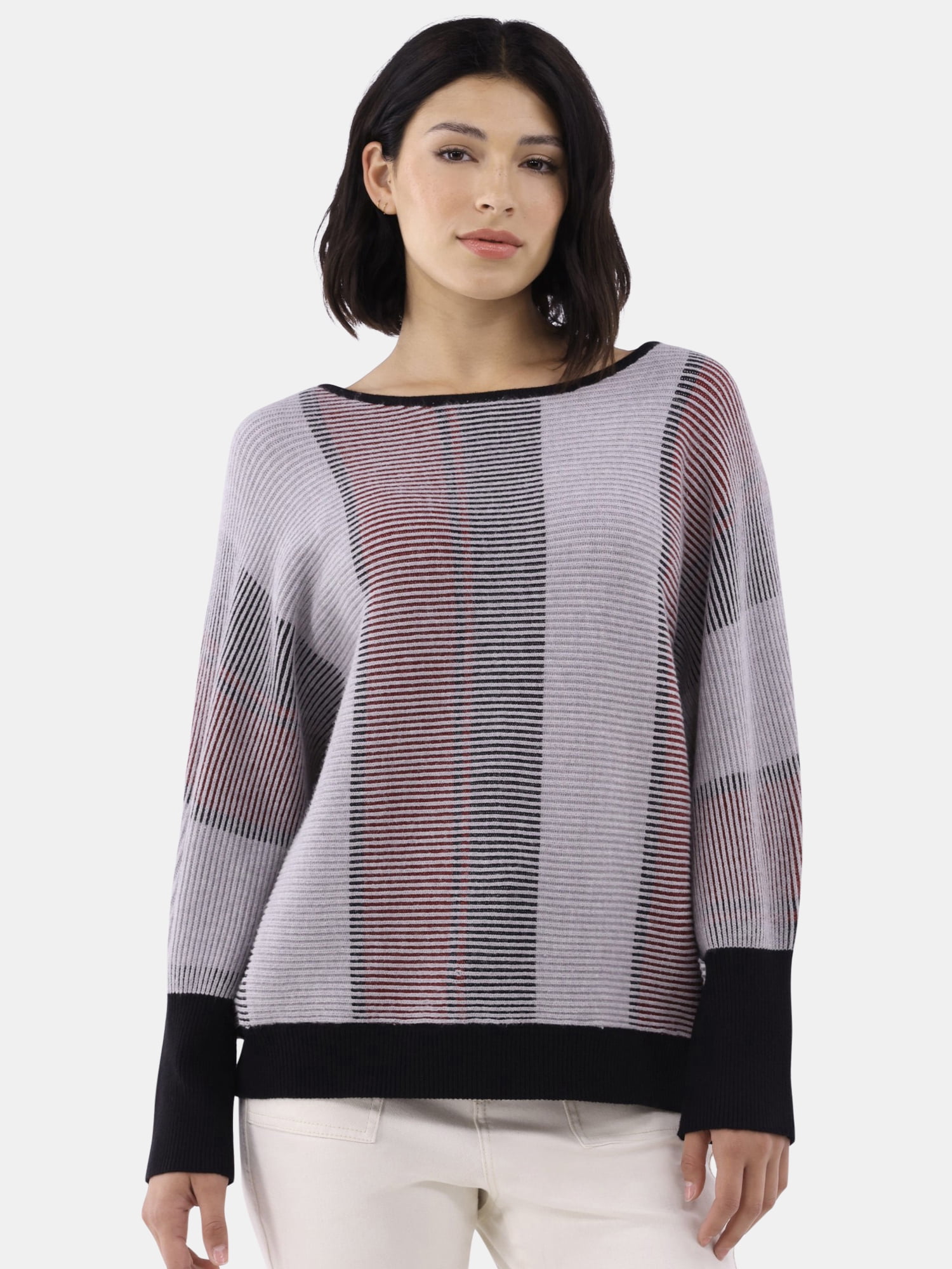 Absolutely Famous Women's Plus Boat Neck Striped Dolman Pullover, Size ...