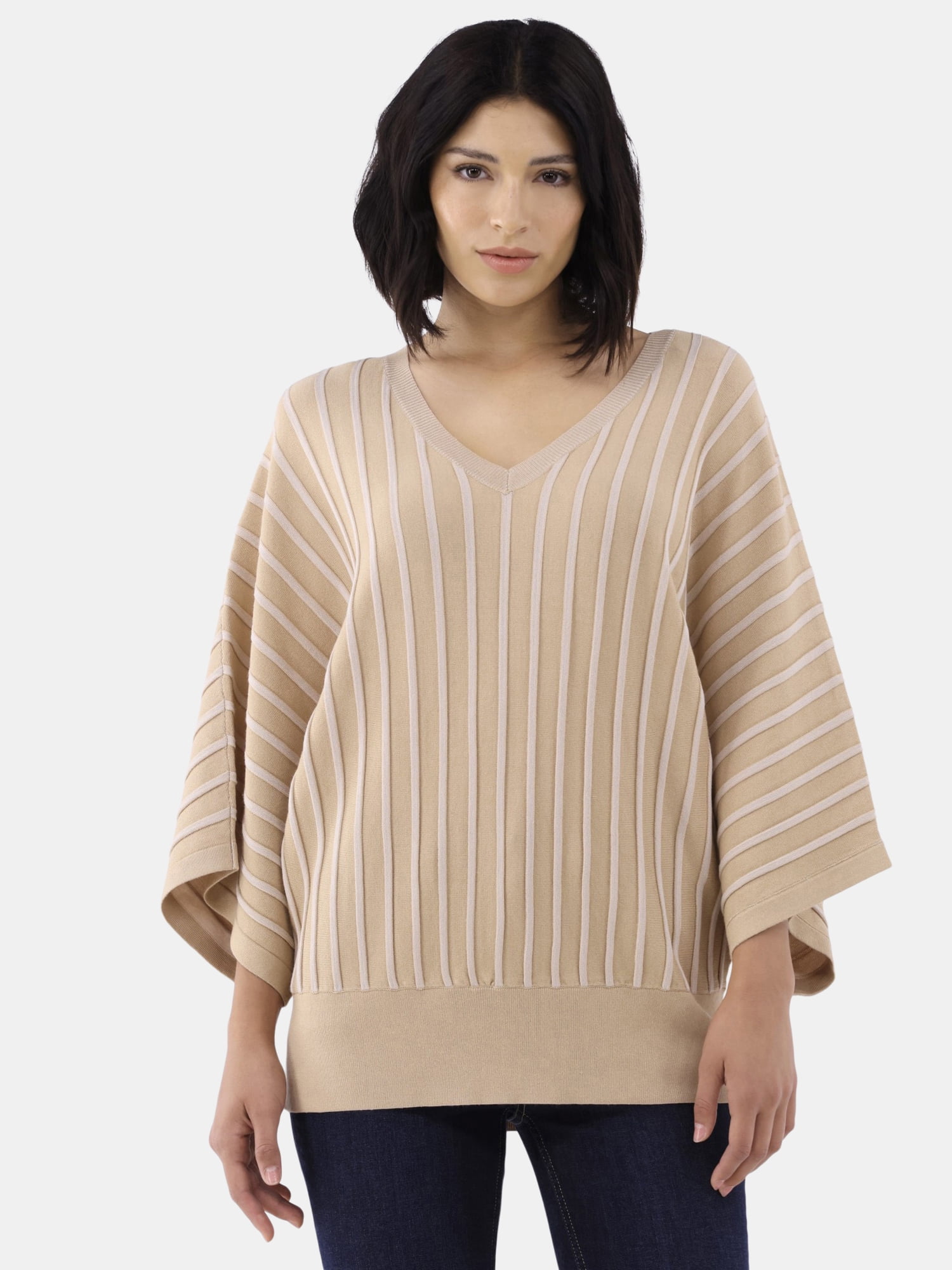 Absolutely Famous Women's V-Neck Striped Textured Dolman Sleeve ...