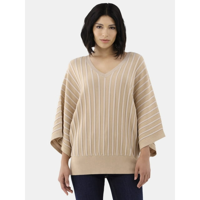 Absolutely Famous Women's V-Neck Striped Textured Dolman Sleeve ...