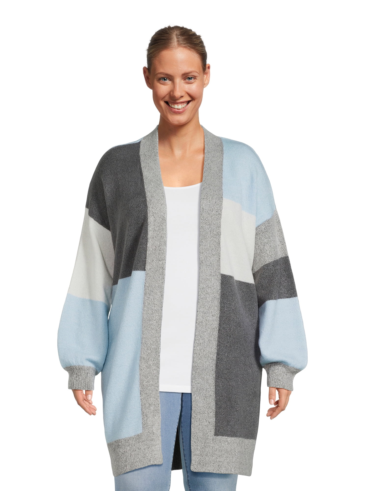 Absolutely Famous Women's Plus Open Front Duster with Puff Sleeves ...