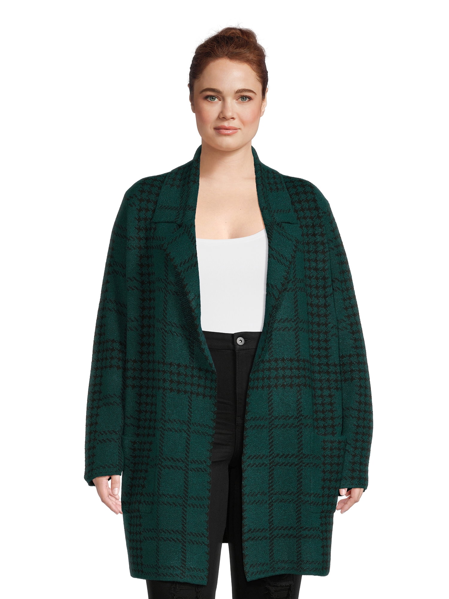 Absolutely Famous Women's Plus Size Jacquard Notch Collar Cardigan ...