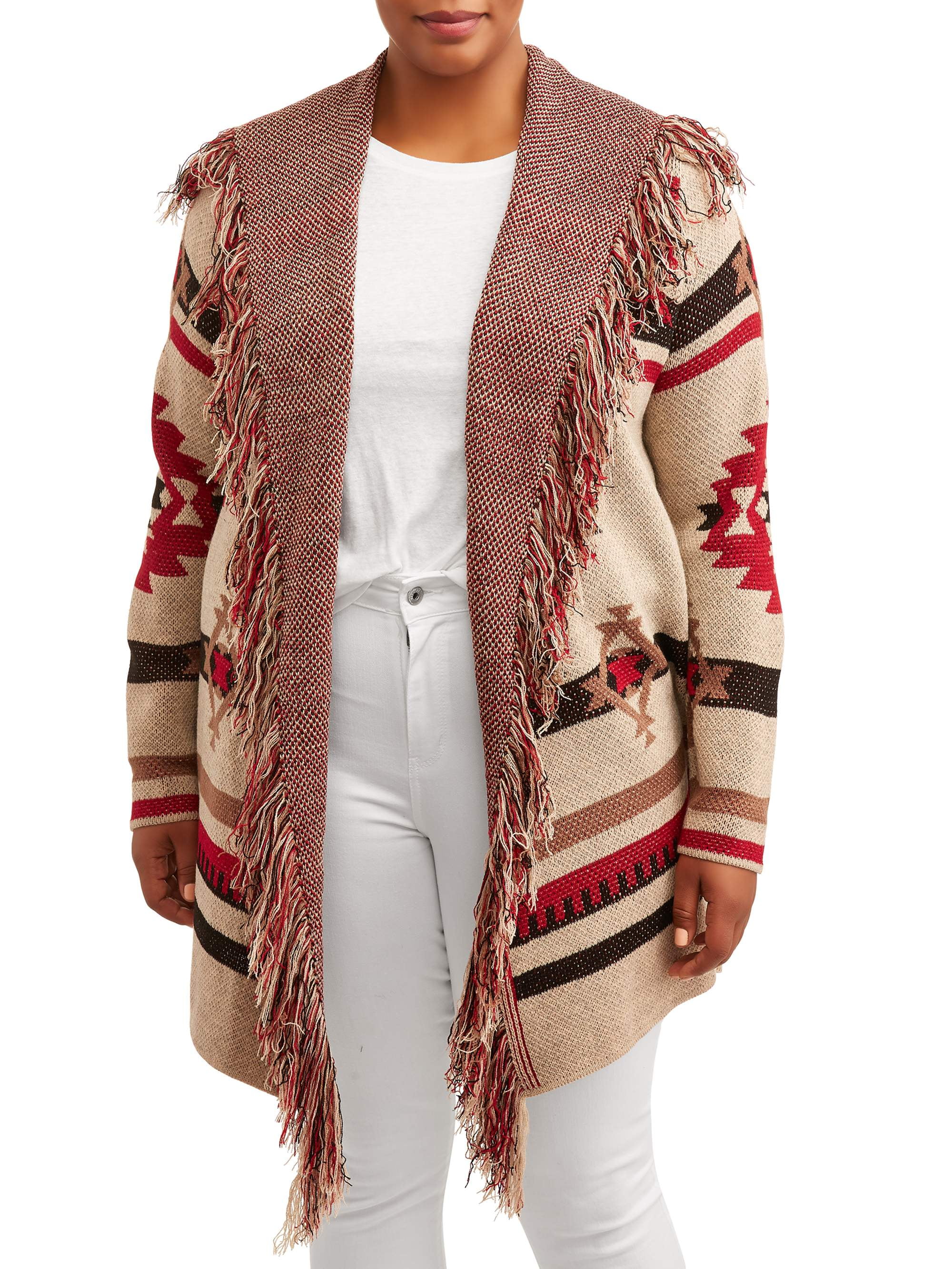 Absolutely Famous Women's Plus Size Jacquard Open Front Cardigan with ...