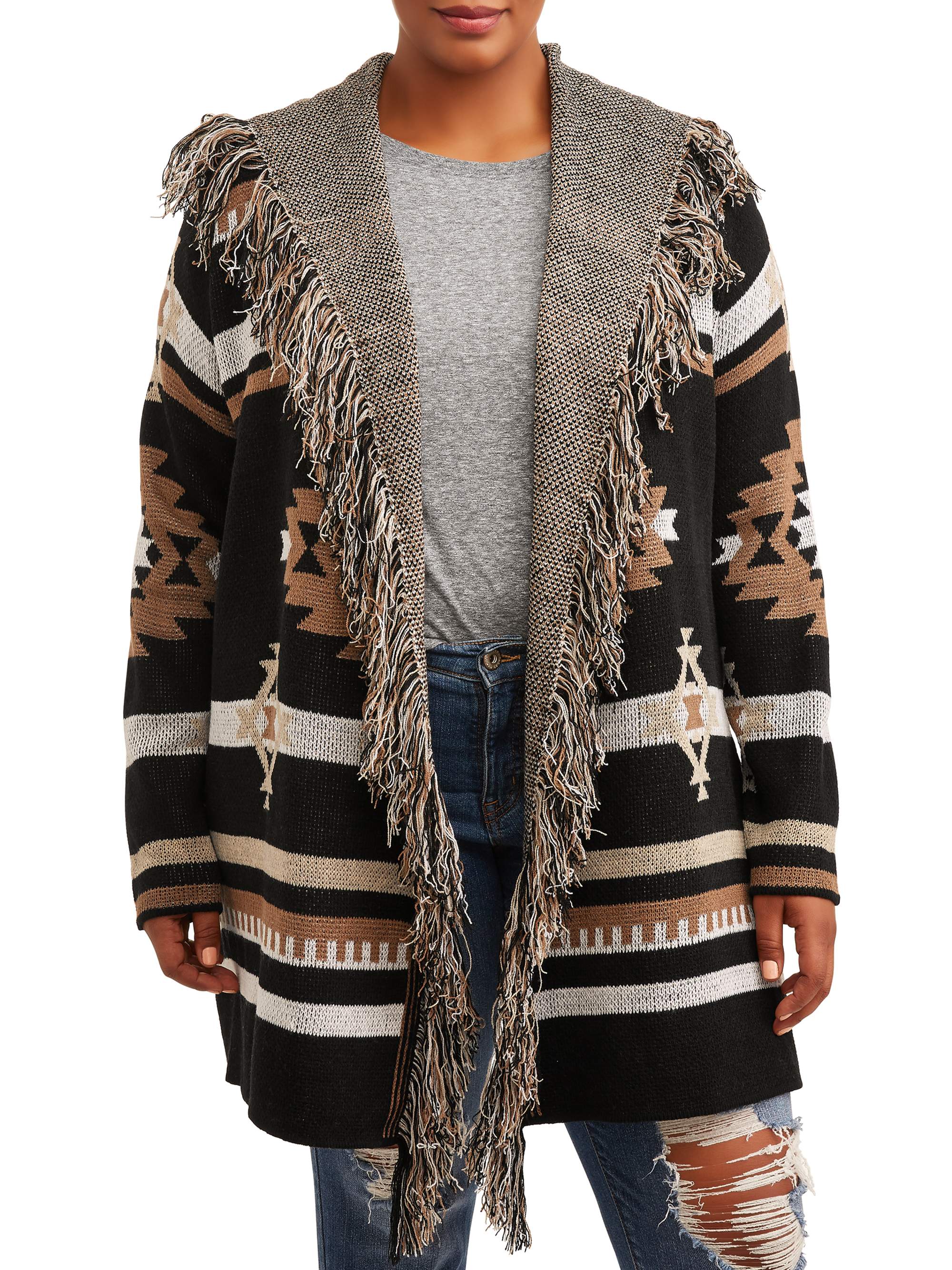 Time and Tru Women's Stitch Fringe Cardigan - Walmart.com