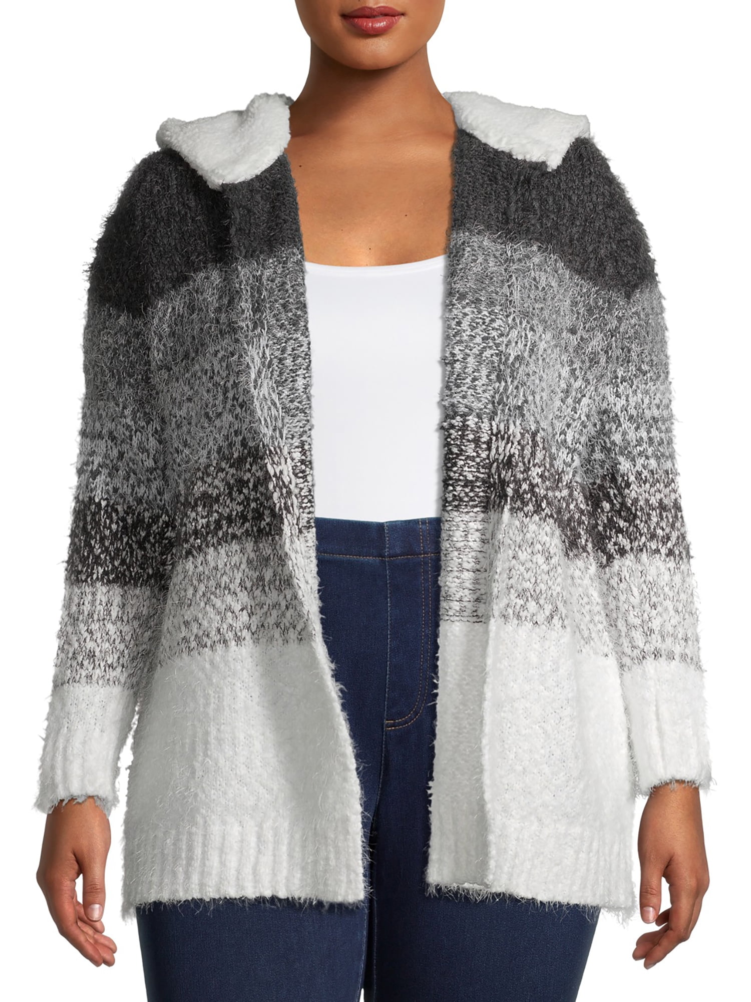 Absolutely Famous Women's Plus Size Ombre Stripe Super Soft Cardigan ...