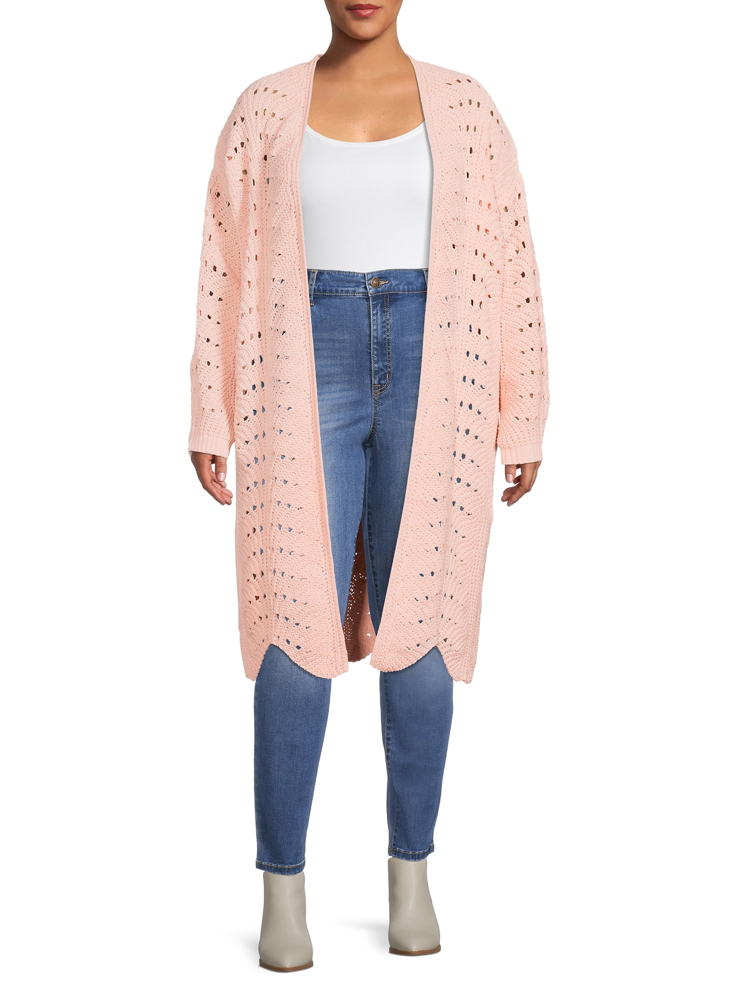 Absolutely Famous Women's Plus Size Pointelle Stitch Duster Cardigan ...