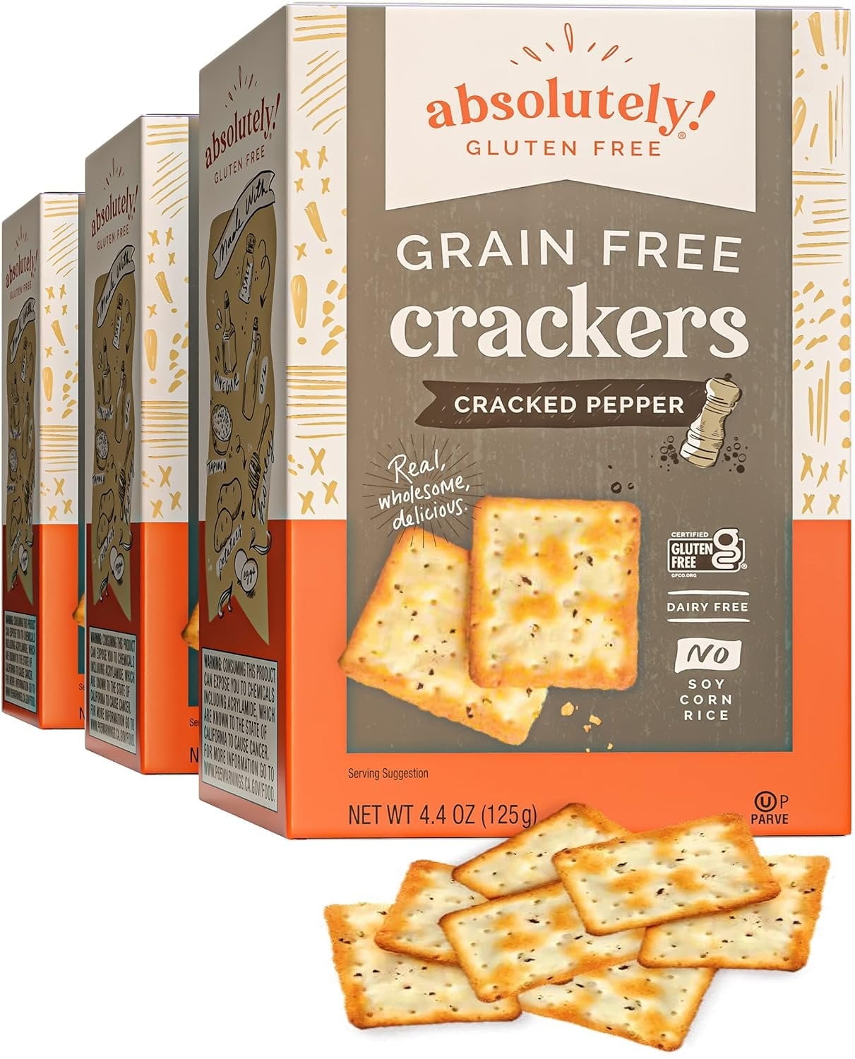 Absolutely Gluten Free Cracked Pepper Crackers, 4.4 Ounce 3-Pack ...