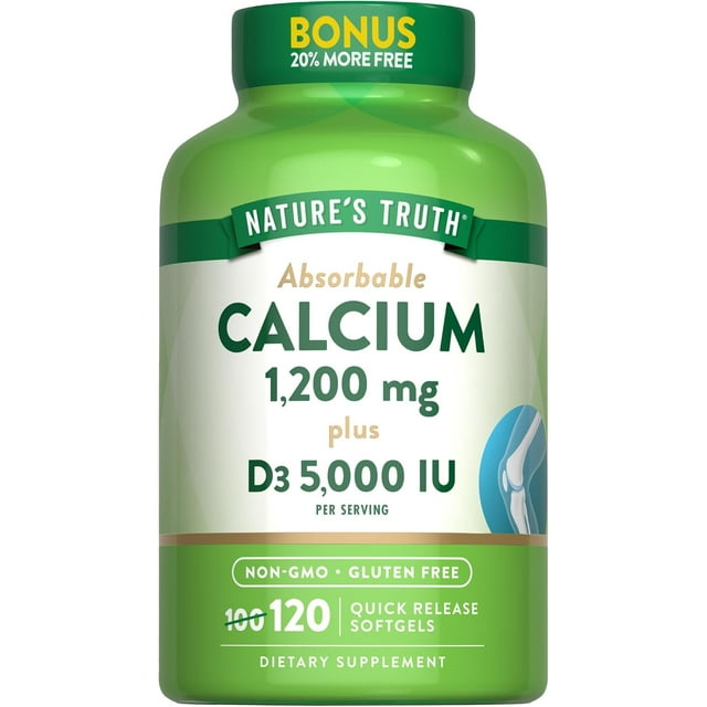 Nature's Truth Absorbable Calcium 1200mg with Vitamin D3 5000 IU, 120 ...