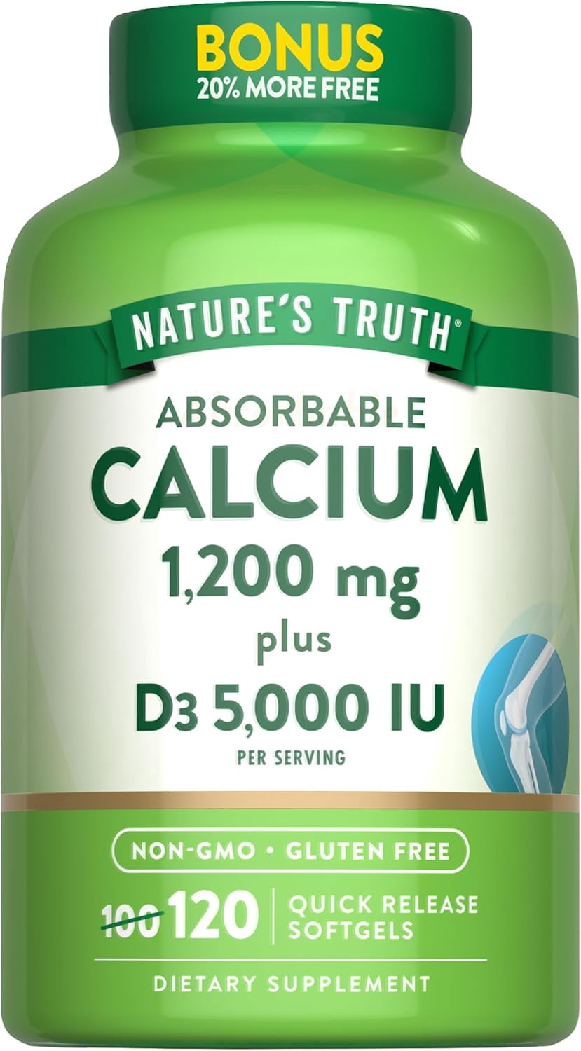 Nature's Truth Absorbable Calcium 1200mg with Vitamin D3 5000 IU, 120 ...