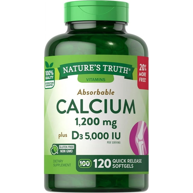 Nature's Truth Absorbable Calcium 1200mg with Vitamin D3 5000 IU, 120 ...