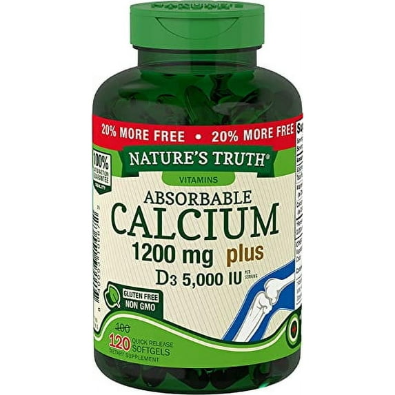 Absorbable Calcium 1200 mg with Vitamin D3 5000 IU | 120 Softgels ...