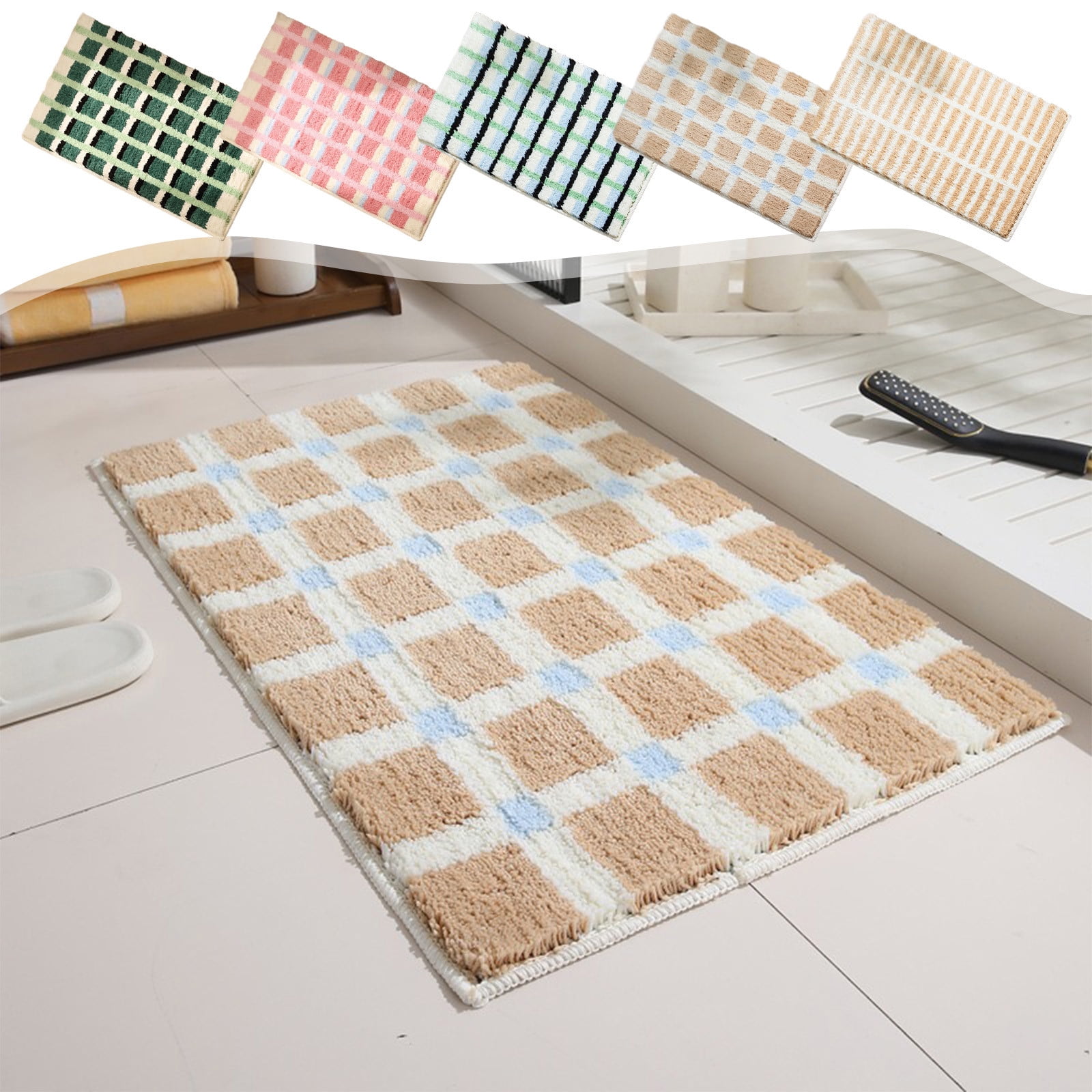 Absorbent Checkered Floor Mat for Bathroom | Non-Slip Diatom Mud Rug ...